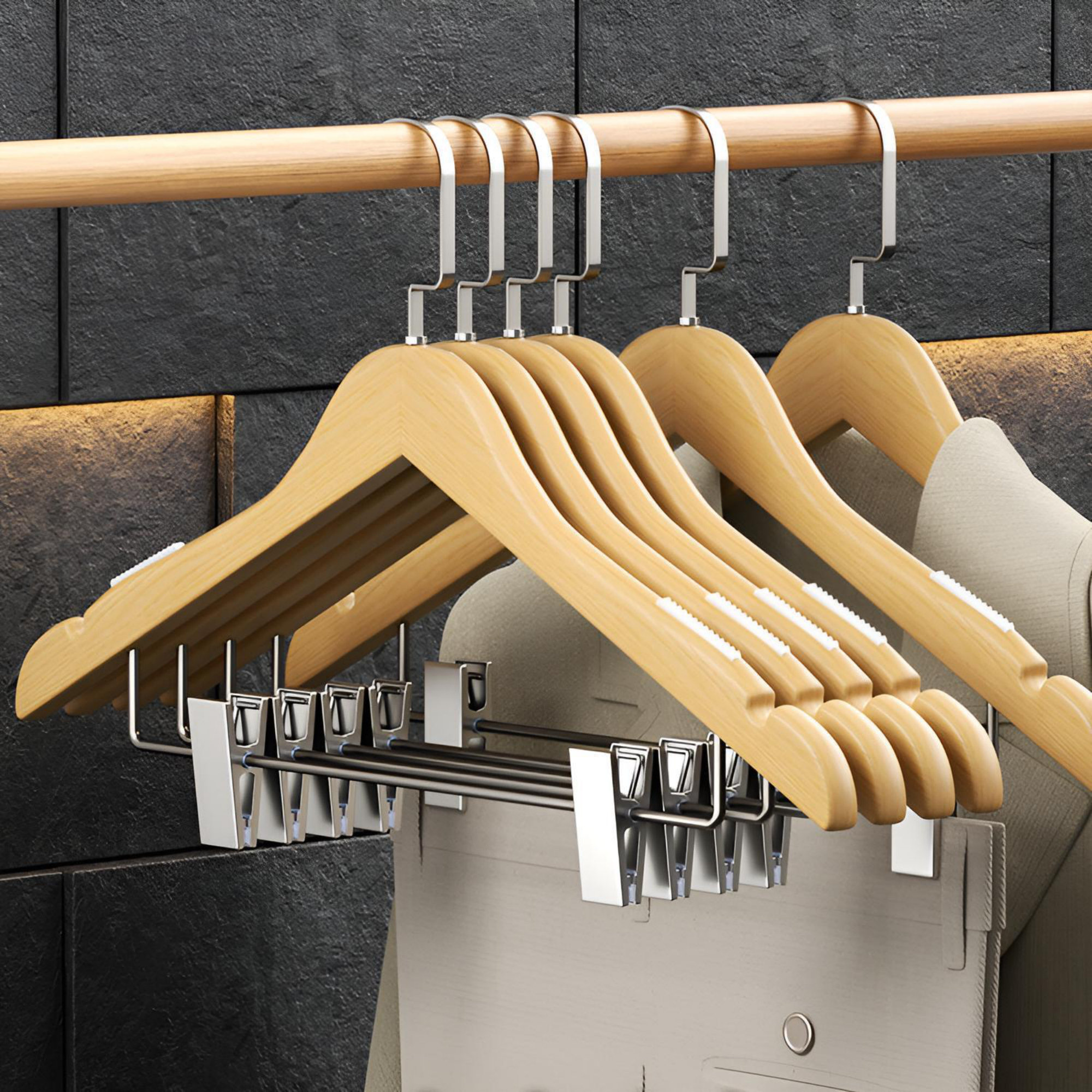 Rebrilliant Solid Wood Hangers With Integrated Clips - Professional ...