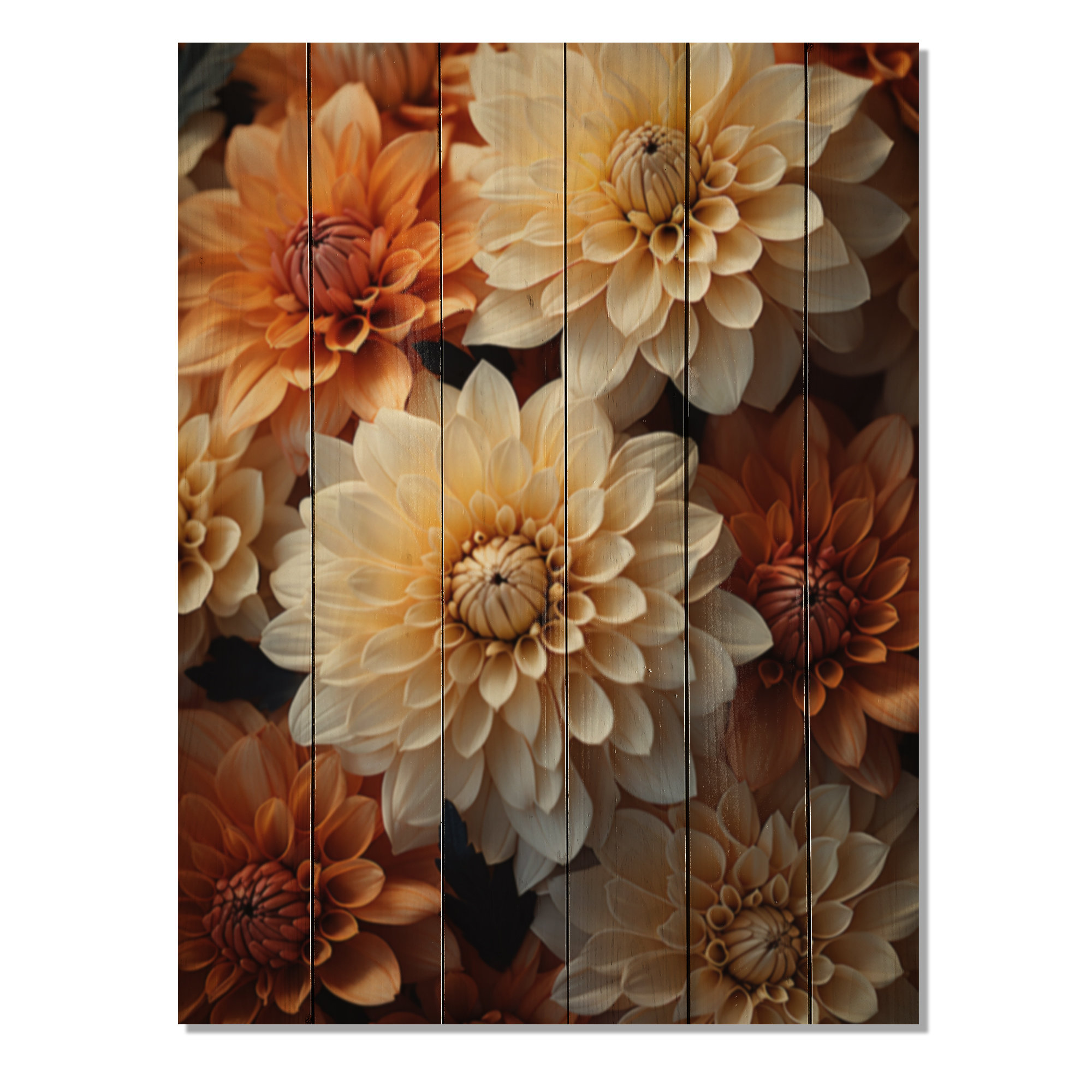 Red Barrel Studio® Coral Orange Charming Chrysanthemums On Wood Print ...
