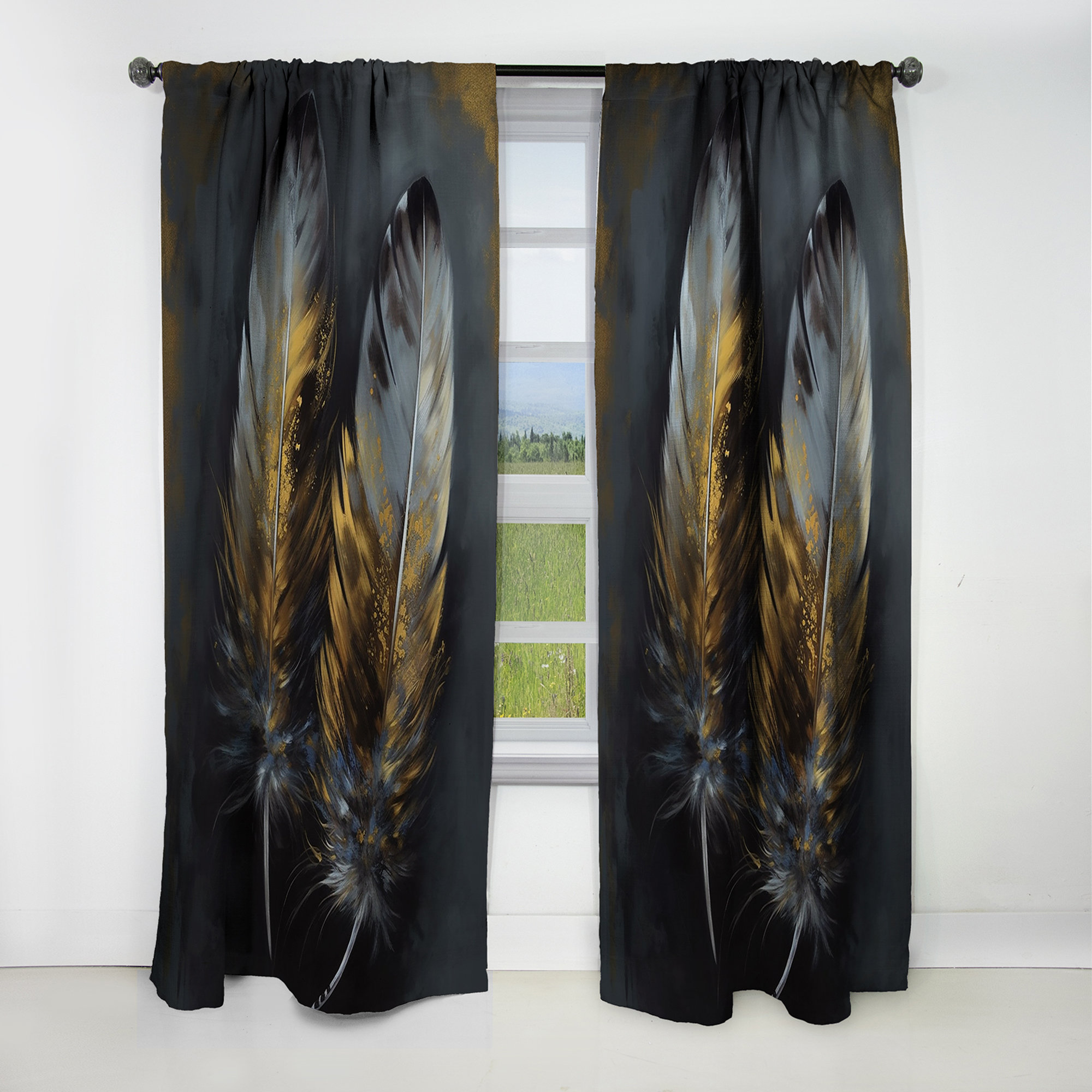 Dakota Fields Gold Boho Chic Feathers I - Glam Feather Curtain ...