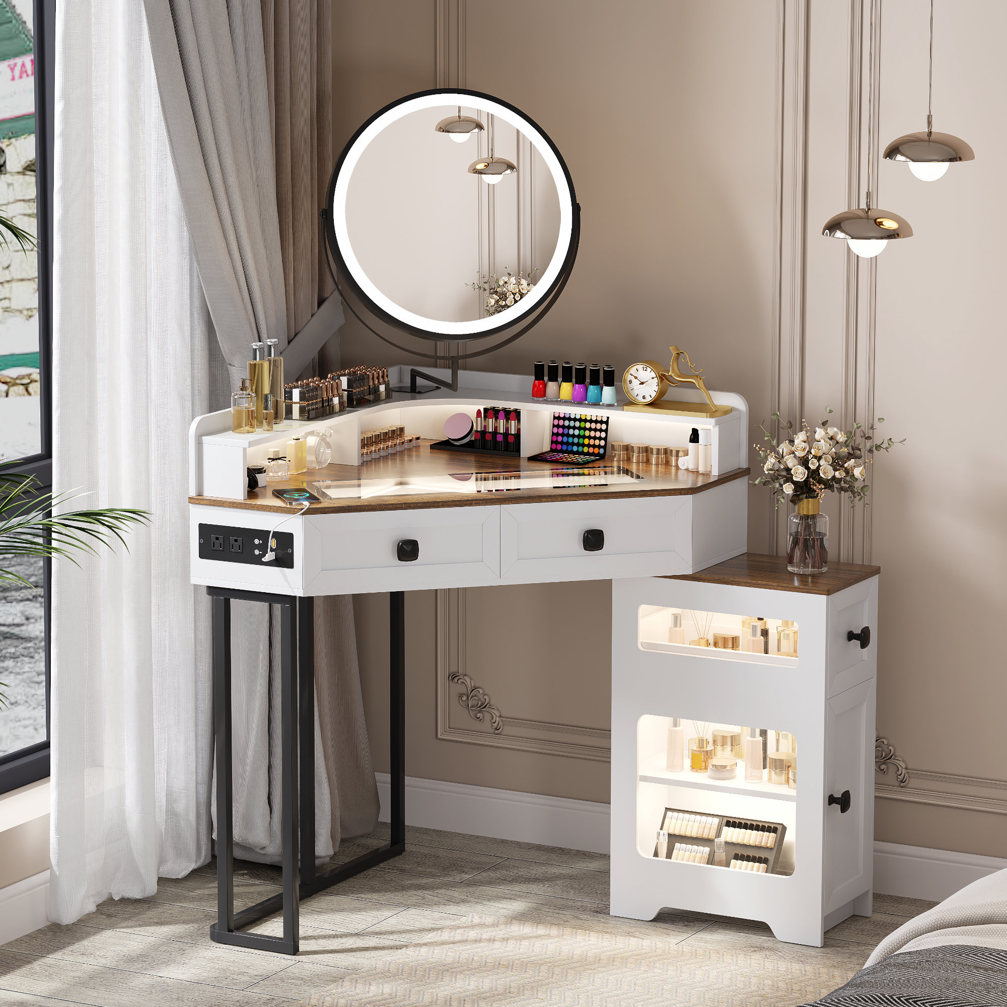 Ivy Bronx Machalik Corner Makeup Vanity With Mirror & Reviews | Wayfair