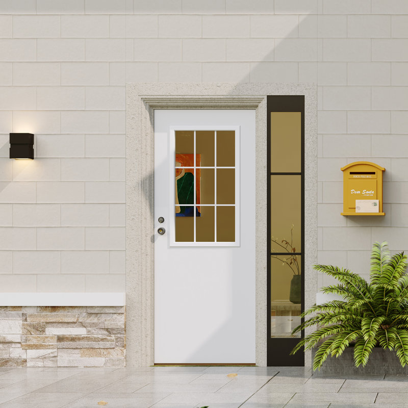 DOOOLI Entry Door With Frame – 9-Lite Clear Glass & Solid Panel, White ...