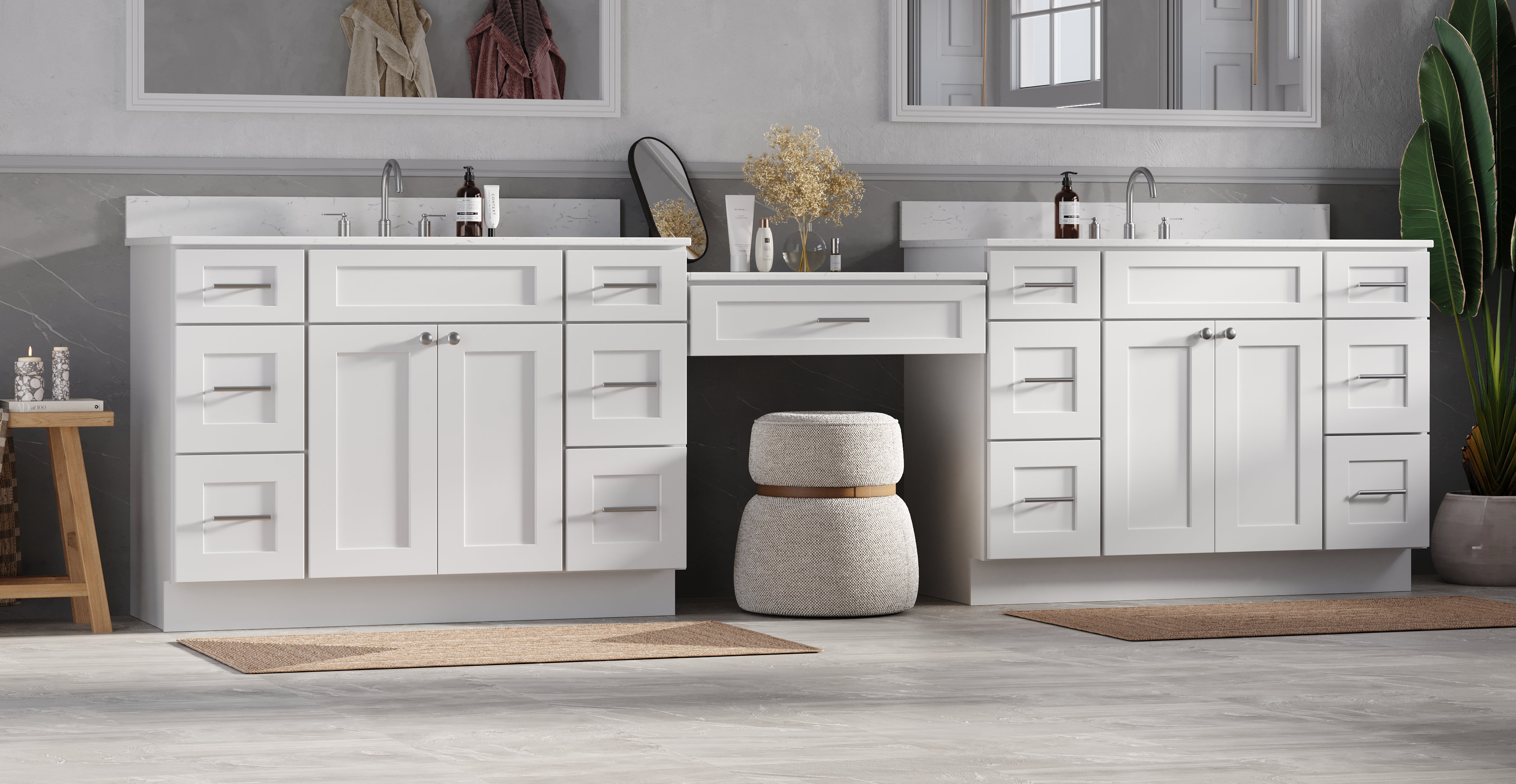 Disar 126'' Double Bathroom Vanity With Desk Dovetail Solid Wood Drawer ...