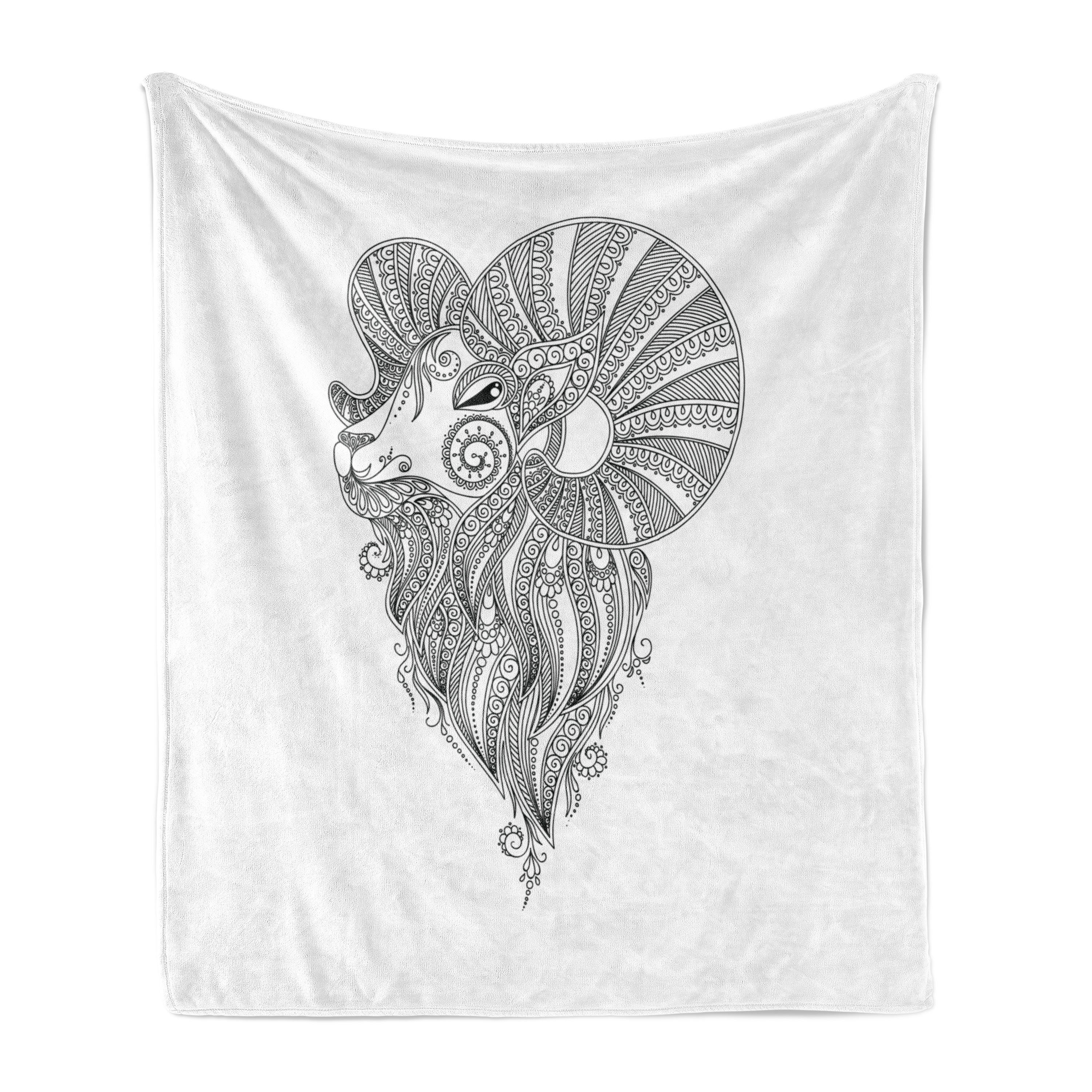 Ambesonne Zodiac Aries Fleece Throw Blanket Zentangle Ram Doodle White ...