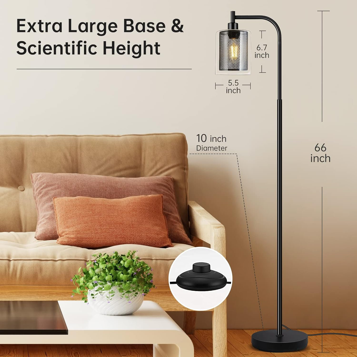 BY Family 2-In-1 Industrial Floor Lamp With Glass Shade, 6W Led Bulb ...