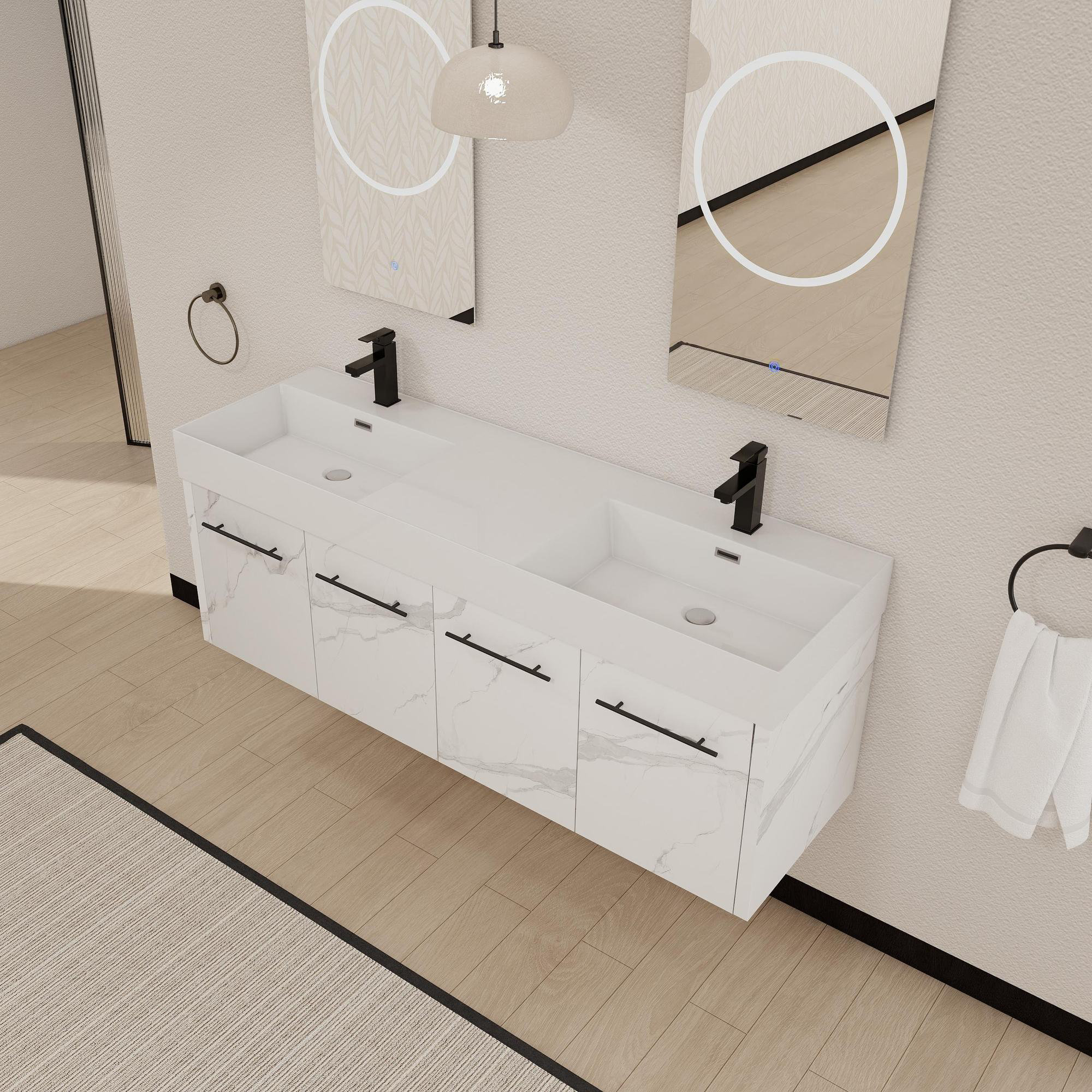 Brayden Studio 60 Inch Wall-Mounted Bathroom Vanity with Sink, Thick ...