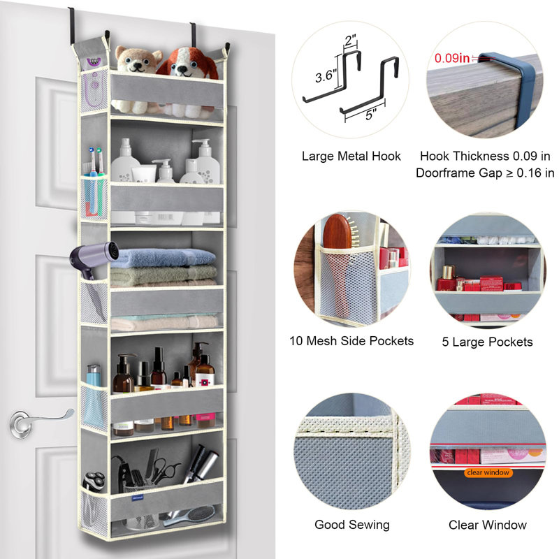 Rebrilliant Over The Door Hanging Organizer 5-Shelves And 10 Side ...