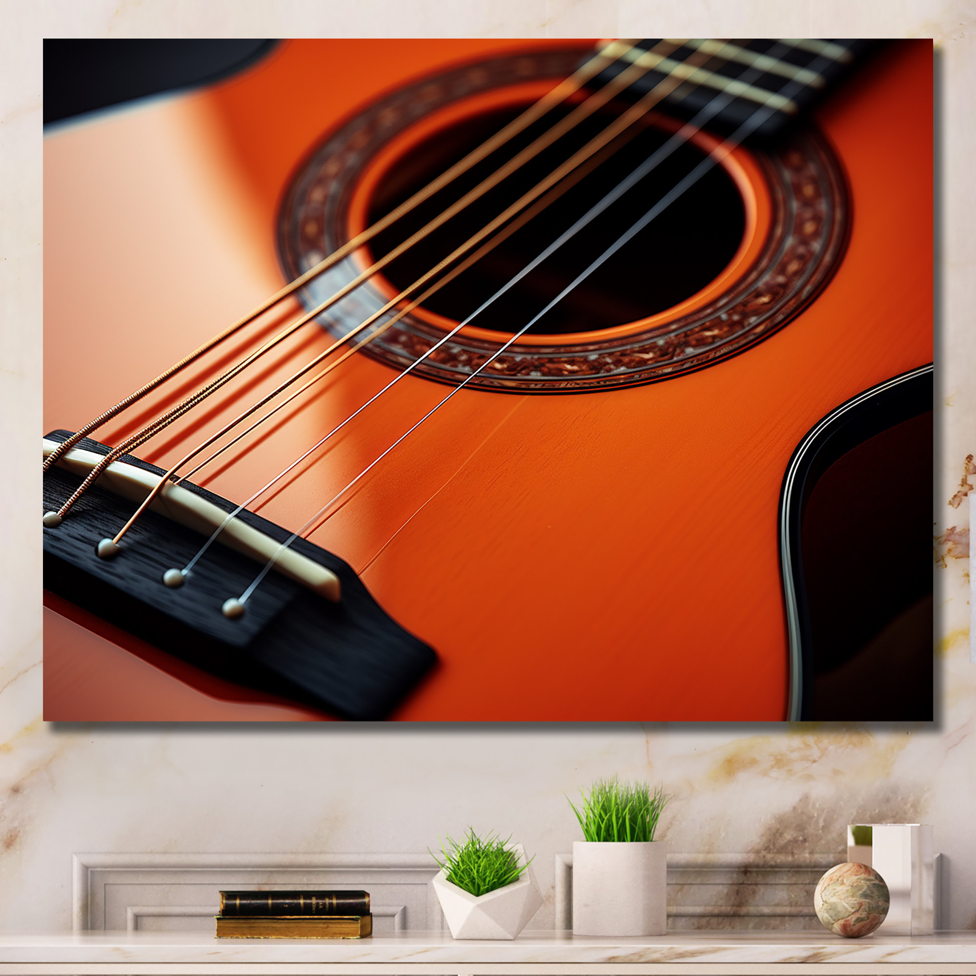 Design Art Beautiful Orange Guitar Photography I - Music Wall Art ...