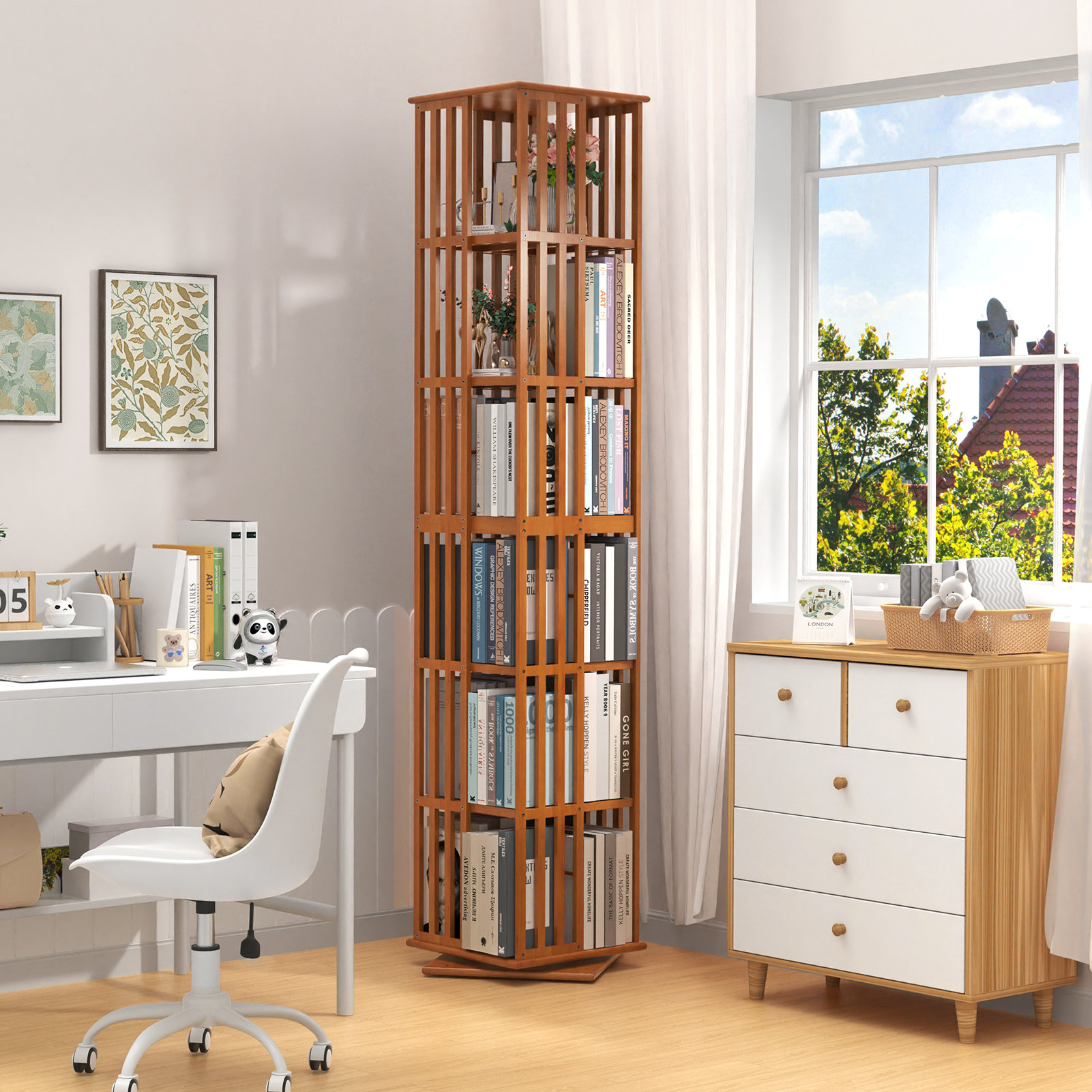 Latitude Run® Bamboo Rotating Bookshelf, 6-tier 360-degree Revolving ...