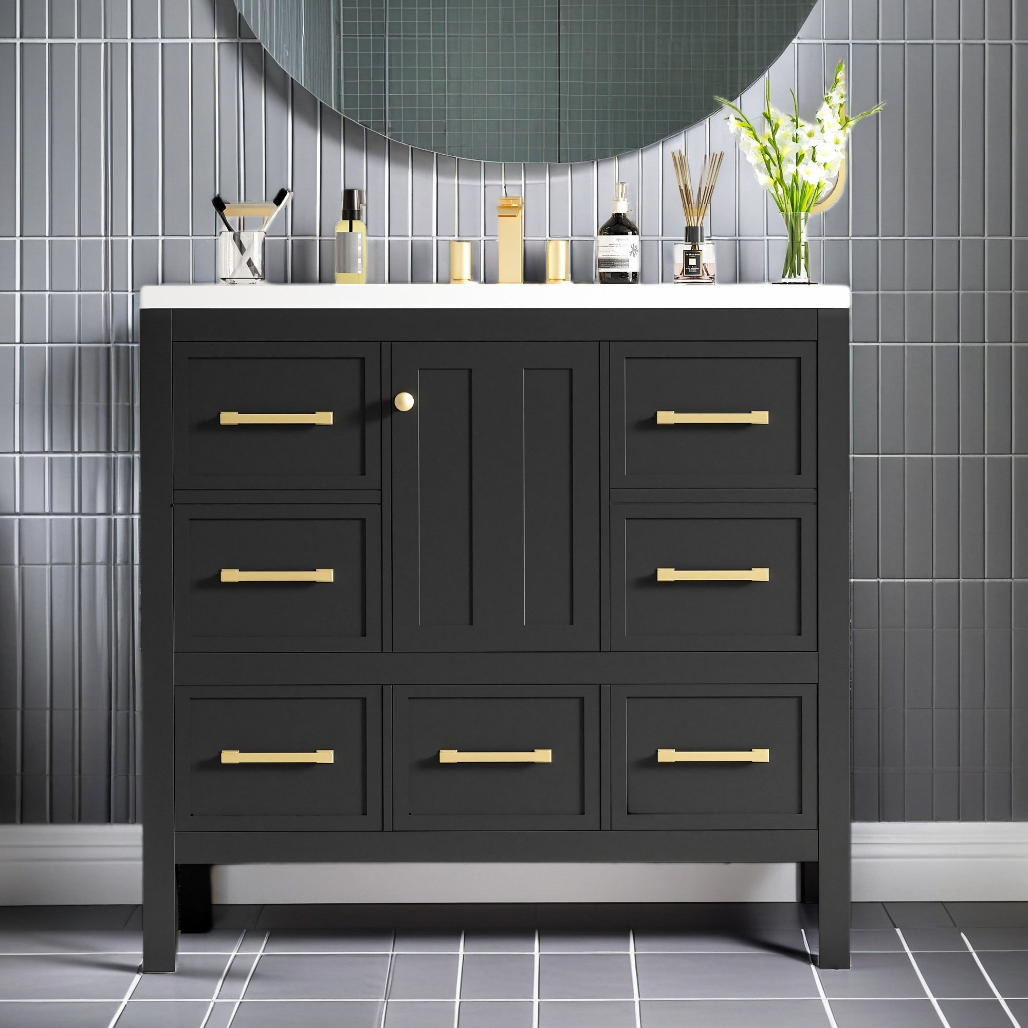 Magiccactus 36'' Bathroom Vanity Without Sink, Solid Wood Frame ...