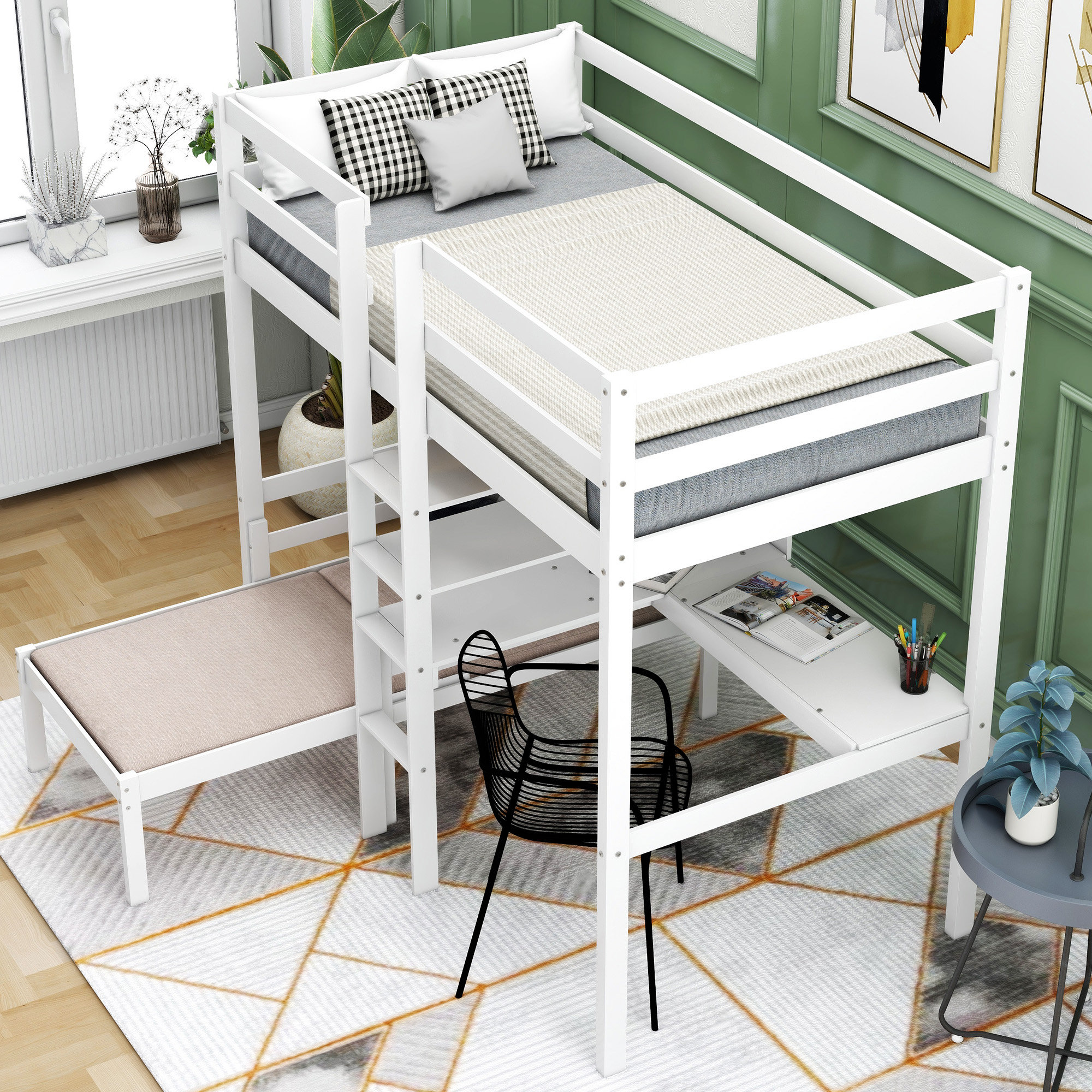 Ivy Bronx Convertible Loft Bed With L-Shape Desk | Wayfair