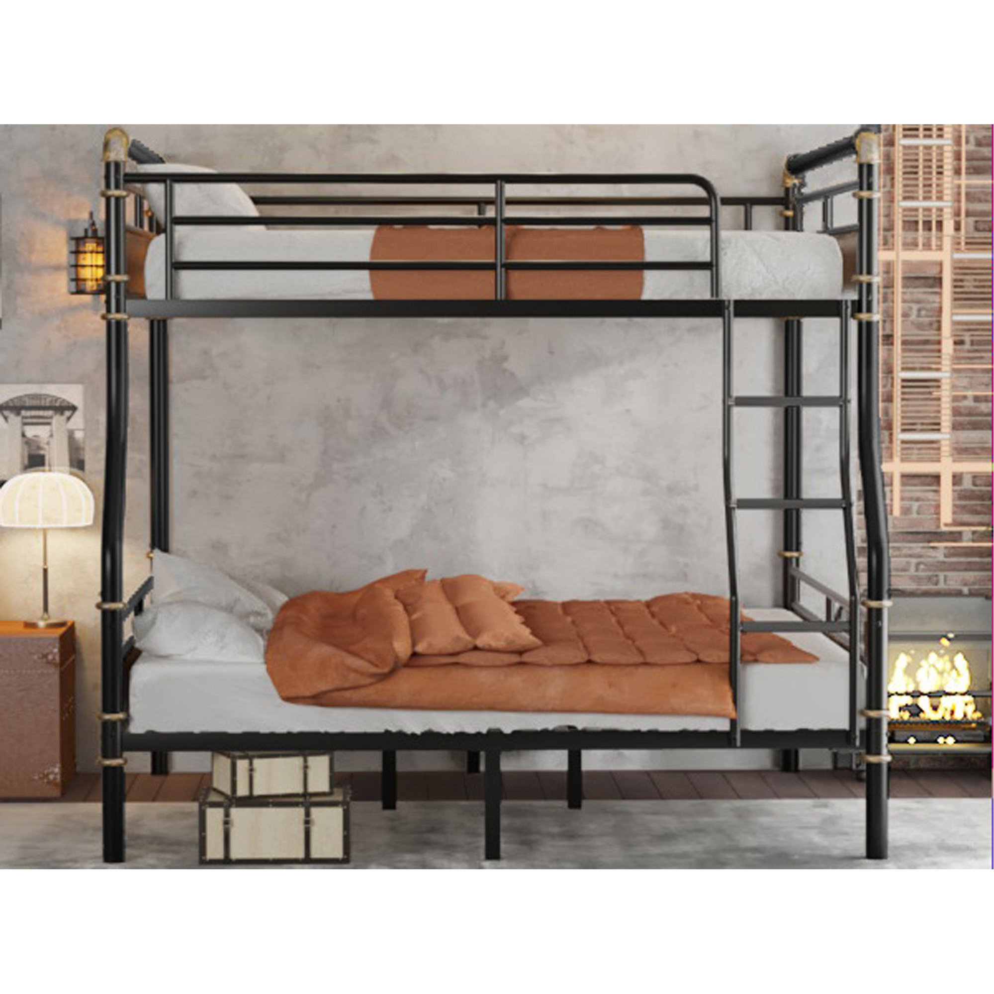 Mason & Marbles Queen Over Queen Metal Bunk Bed, Industrial Detachable ...