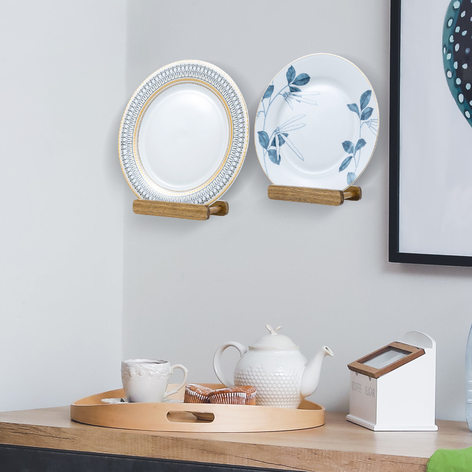 Latitude Run® 2 Piece Wall Acaia Wood Plate Holder Shelves | Wayfair