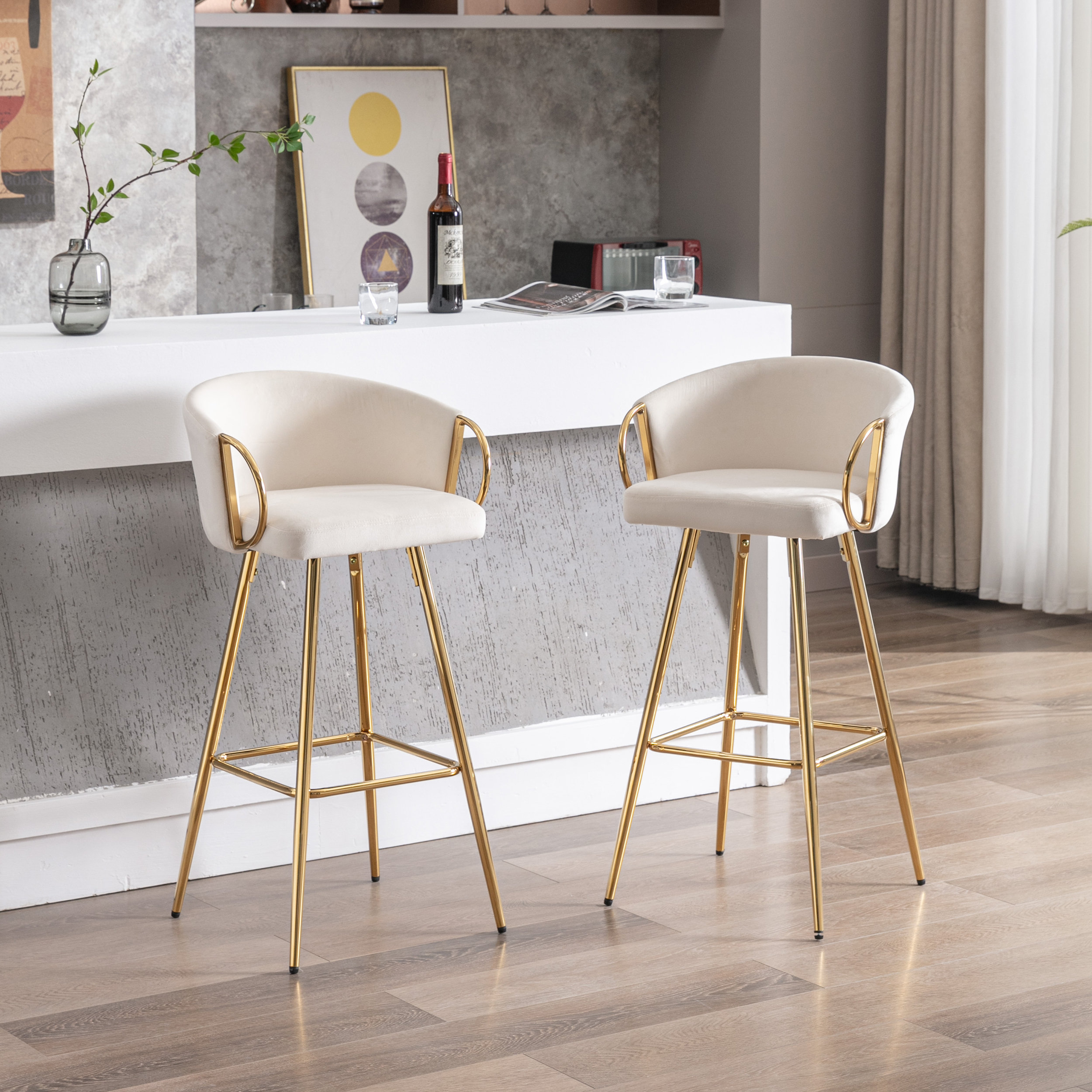 Everly Quinn Adeanna Stools,with Chrome Footrest and Base /Golden Leg ...