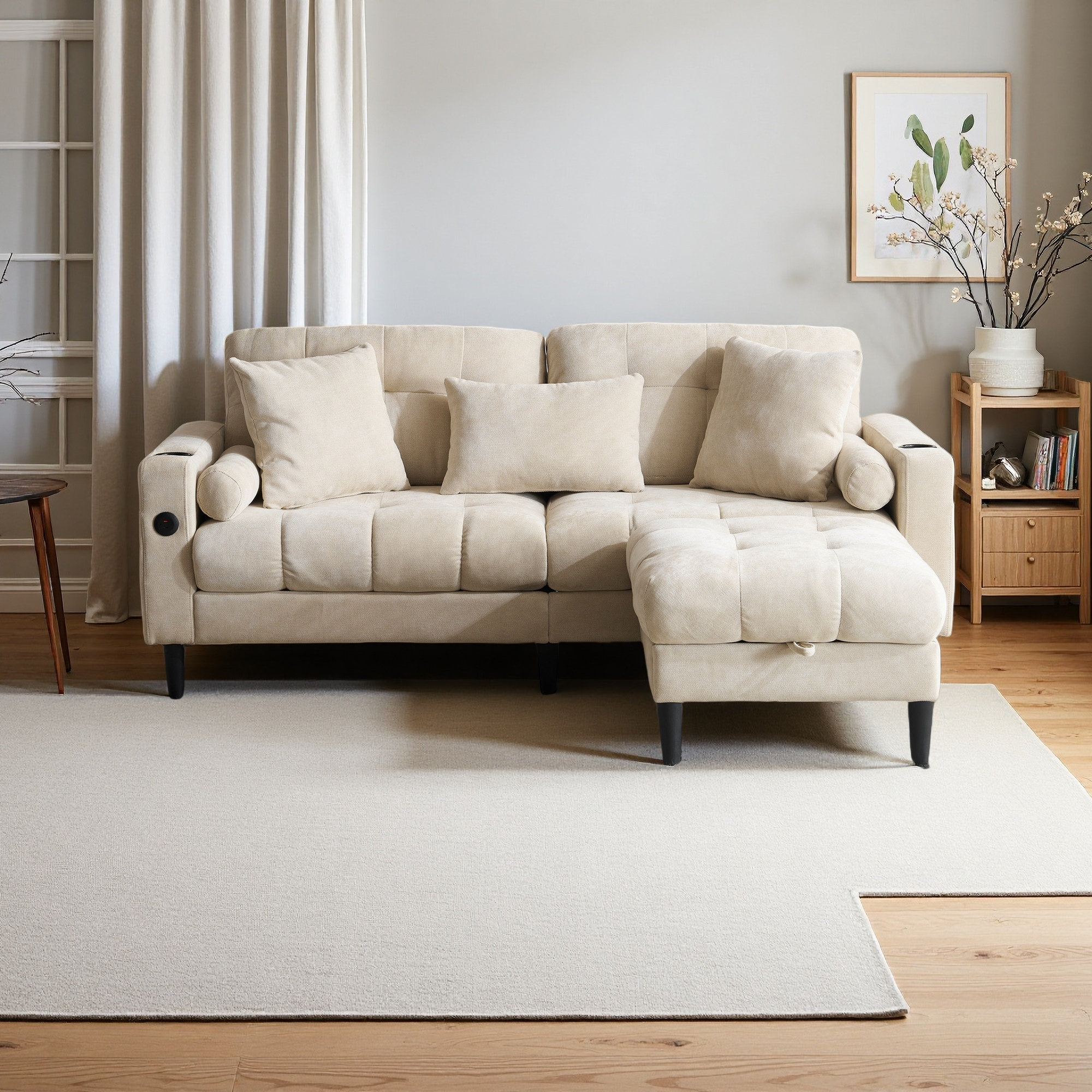 Ebern Designs 3 Seat L Shaped Chenille Sofa With Removable And Storage ...