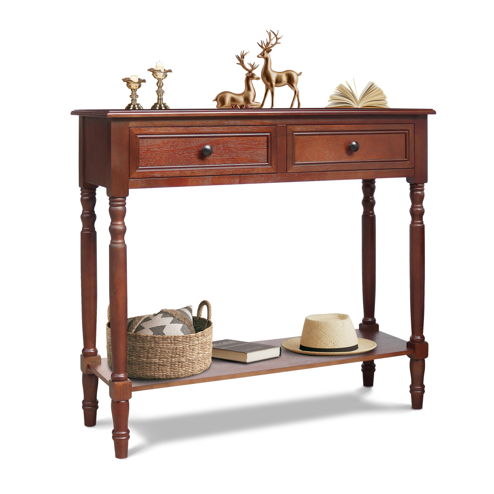 August Grove® Console Table With Drawers, Narrow Wood Accent Sofa Table ...