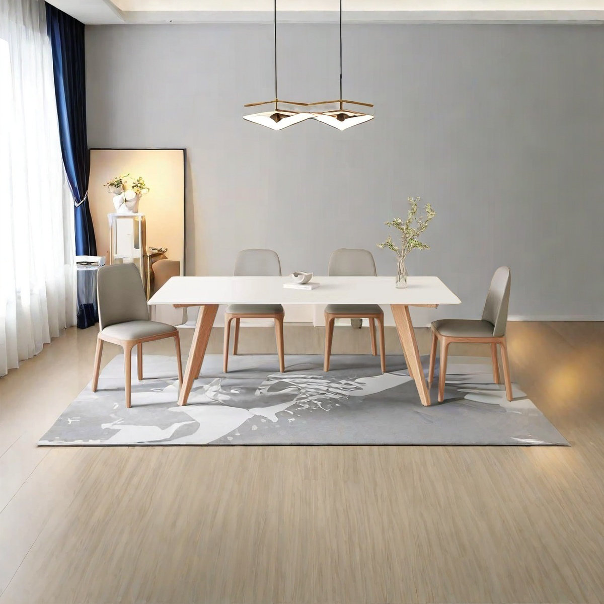 Animoe D Furniture Modern Solid Wood & Rock Board Dining Table ...