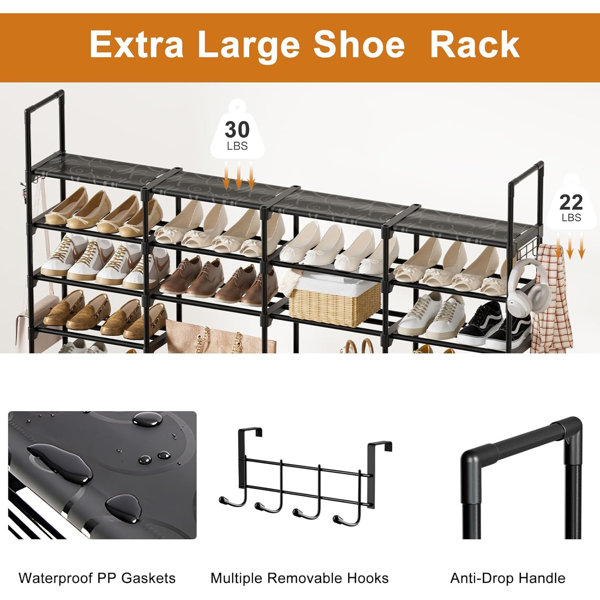 Rebrilliant 4 Row 9 Tiers Extra Large Shoe Rack 72-80 Pairs Big Tall ...