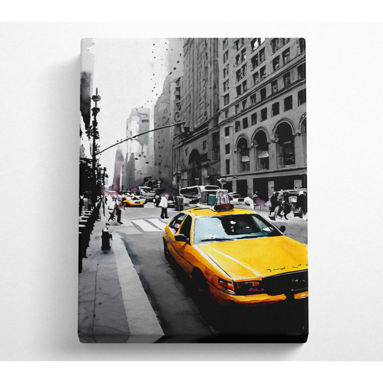 Latitude Run New York City Yellow Taxi Cab On B N W - Wrapped Canvas ...
