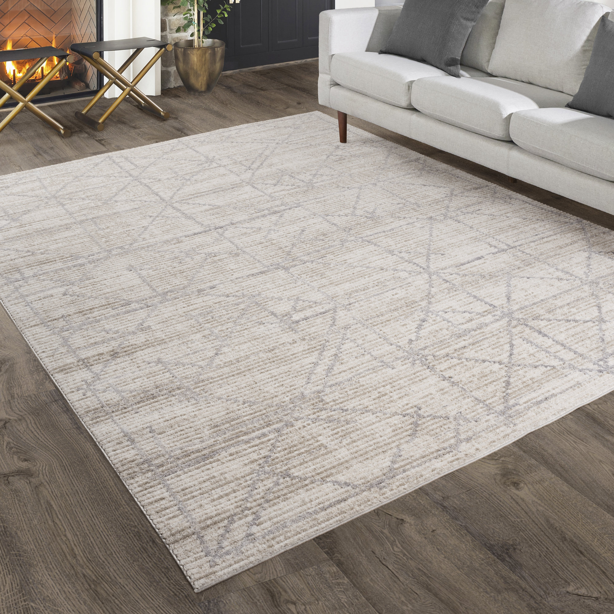 Gertmenian Tapis d'intérieur en polyester à motif géométrique moderne ivoire / gris Oraya ...