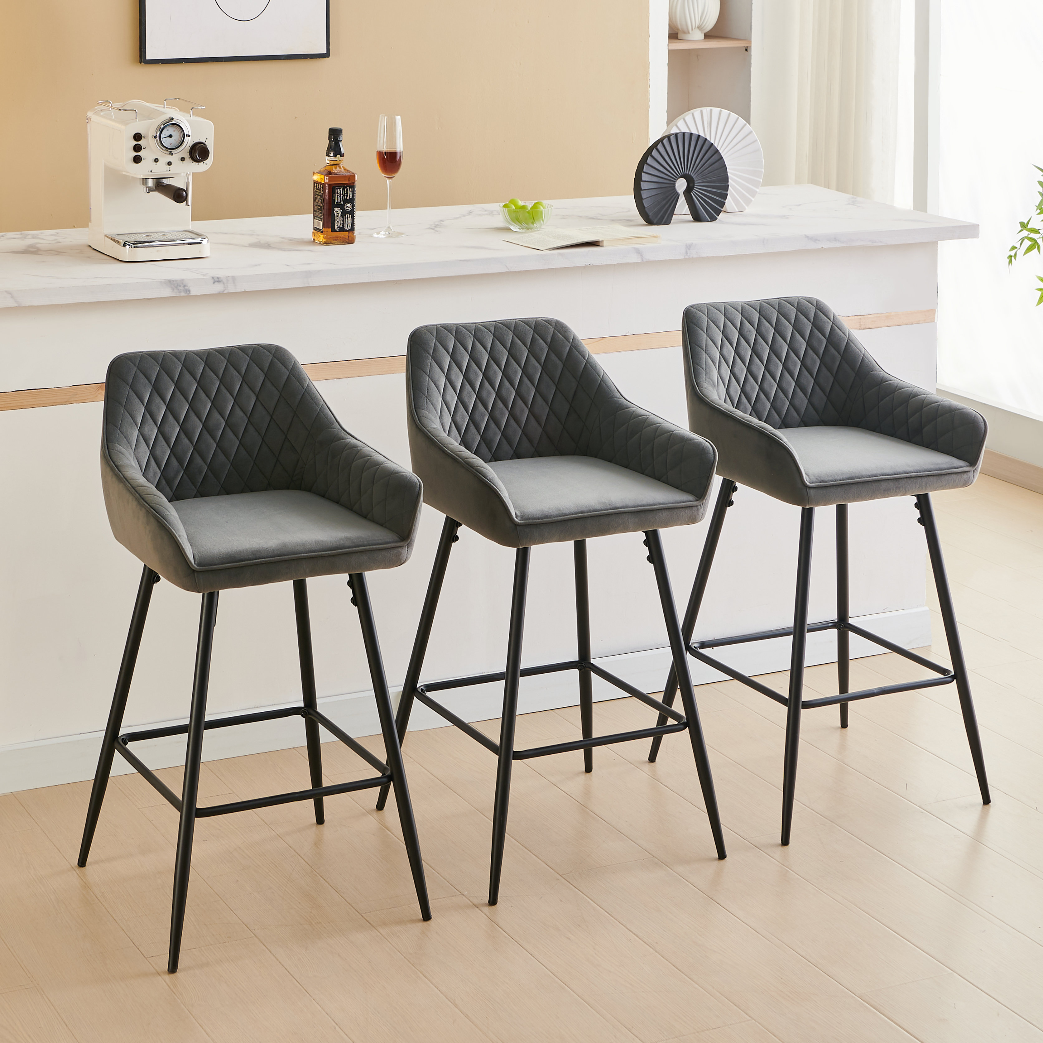 George Oliver 68cm Upholstered Bar Stool with Arm & Reviews | Wayfair.co.uk