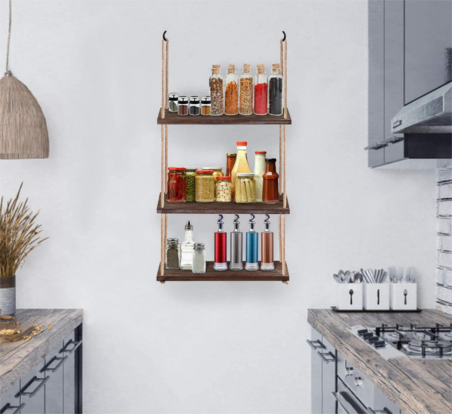 Dakota Fields Hanging Shelf - 3-Tier Boho Wall Shelf For Plants Indoor ...