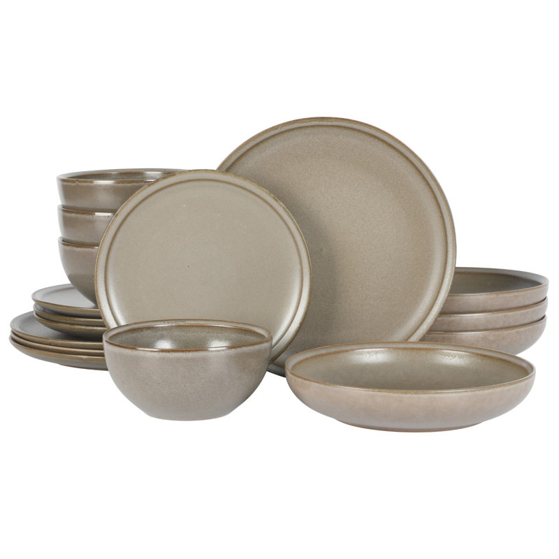 Gibson Elite Beckett Stoneware Matte Reactive Glaze 16 Piece Plates and ...