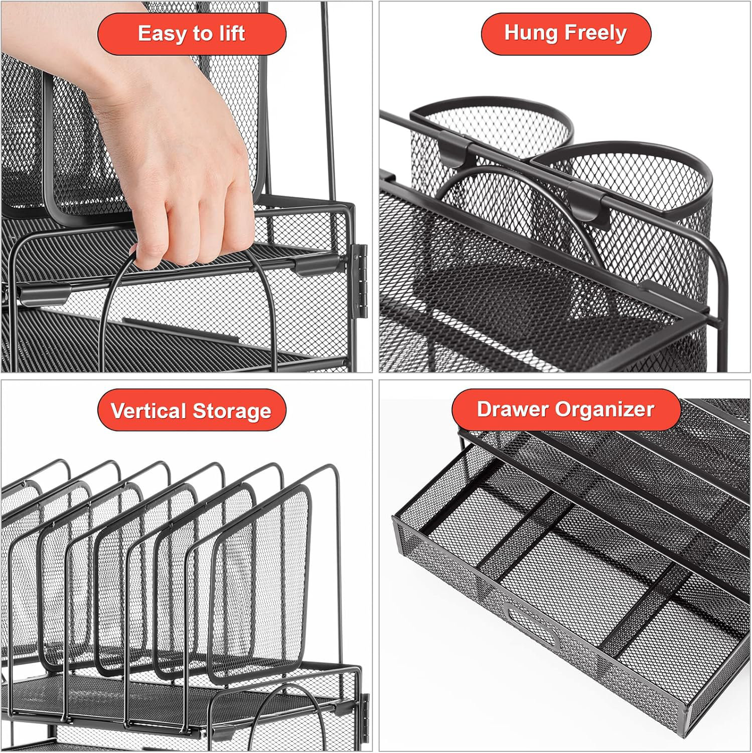 Inbox Zero Nanshi Desk Organizer With Drawers, 4-Level Grid Desk File ...