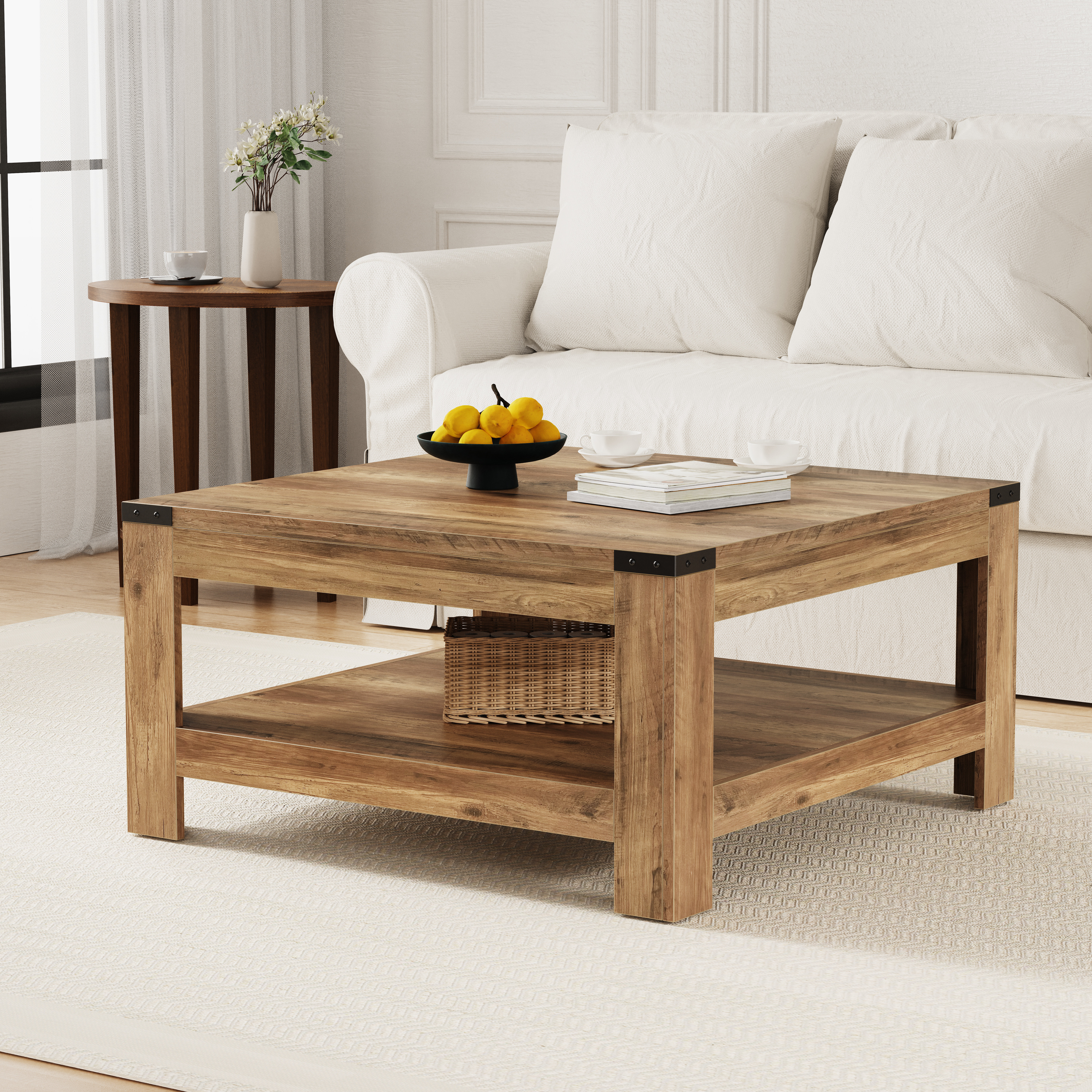 Millwood Pines Zara Square Coffee Table With 2-tier Storage Shelves ...