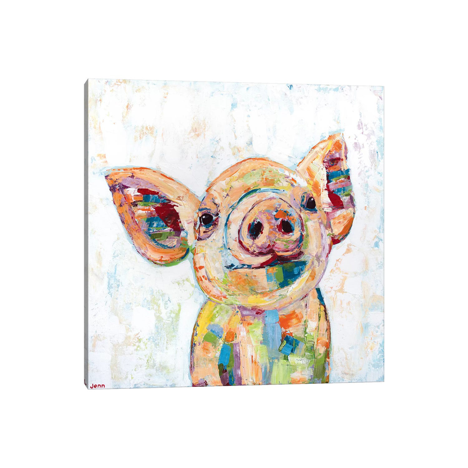 East Urban Home Happy Pig - White by Jennifer Seeley - Wrapped Canvas ...