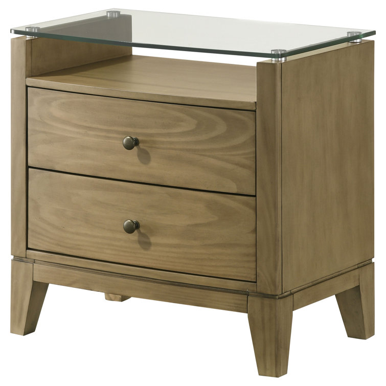 Latitude Run® Granada 2-drawer Glass Top Nightstand Natural Pine | Wayfair