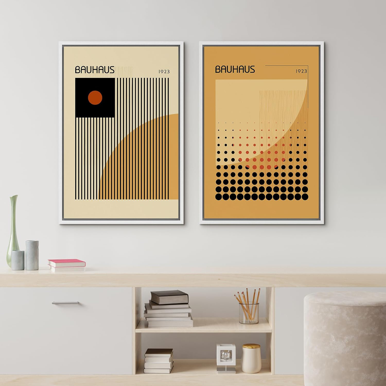 IDEA4WALL Bauhaus Mid-Century Modern Grid Pattern Abstract Shapes ...