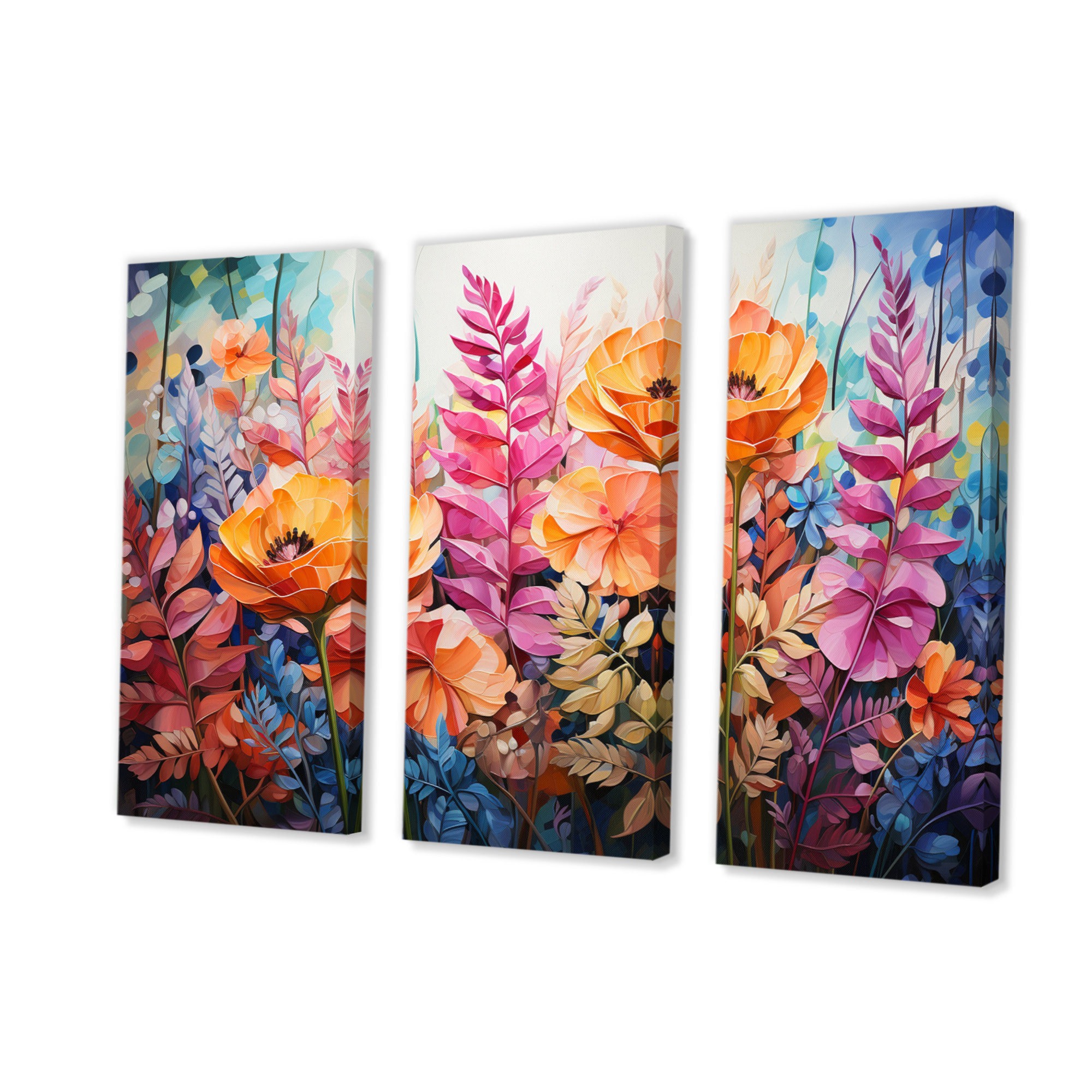 Winston Porter Multicolored Ferns Collage V On Canvas 3 Pieces Print ...