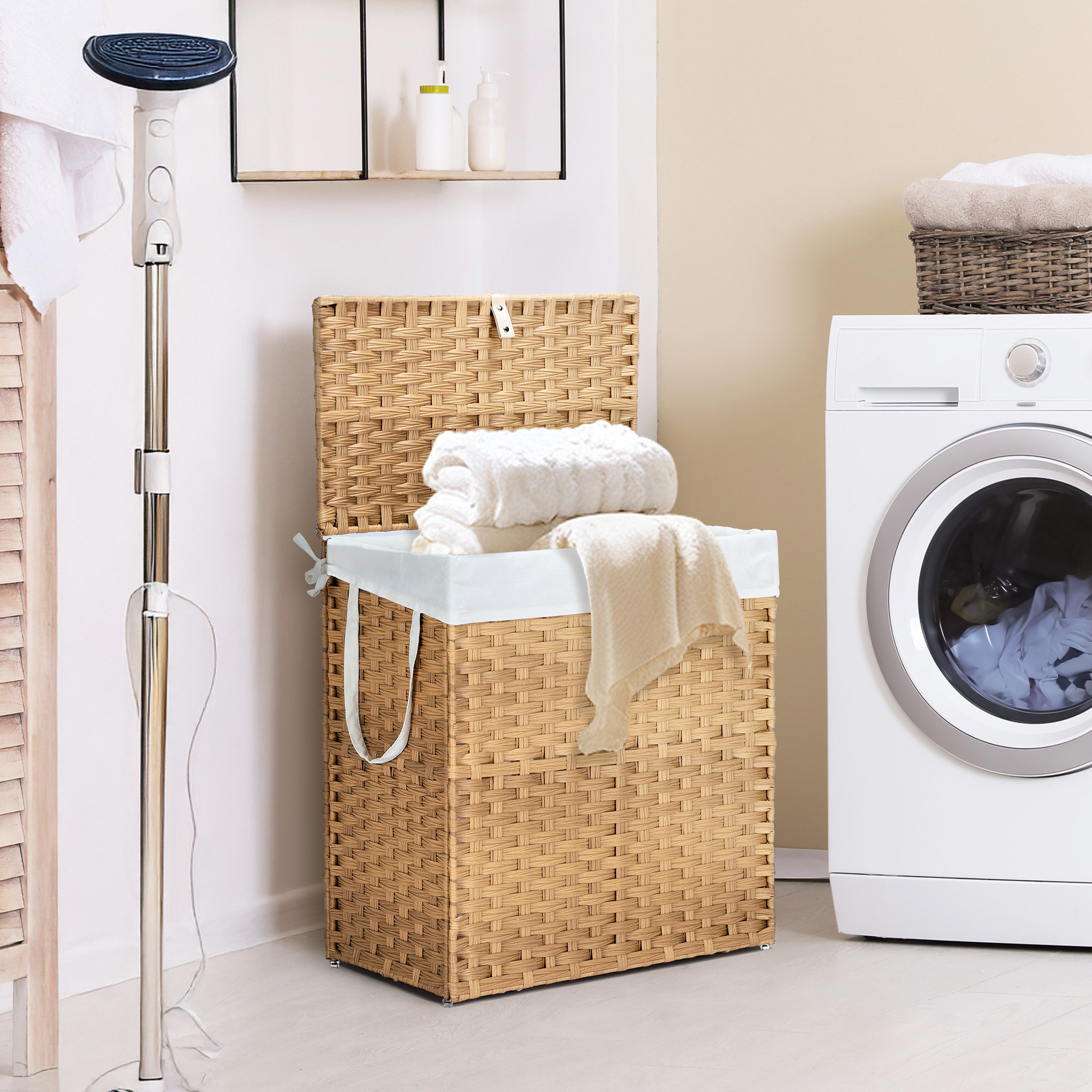 Winston Porter Wicker Laundry Hamper with Lid, 90L/110L Storage ...