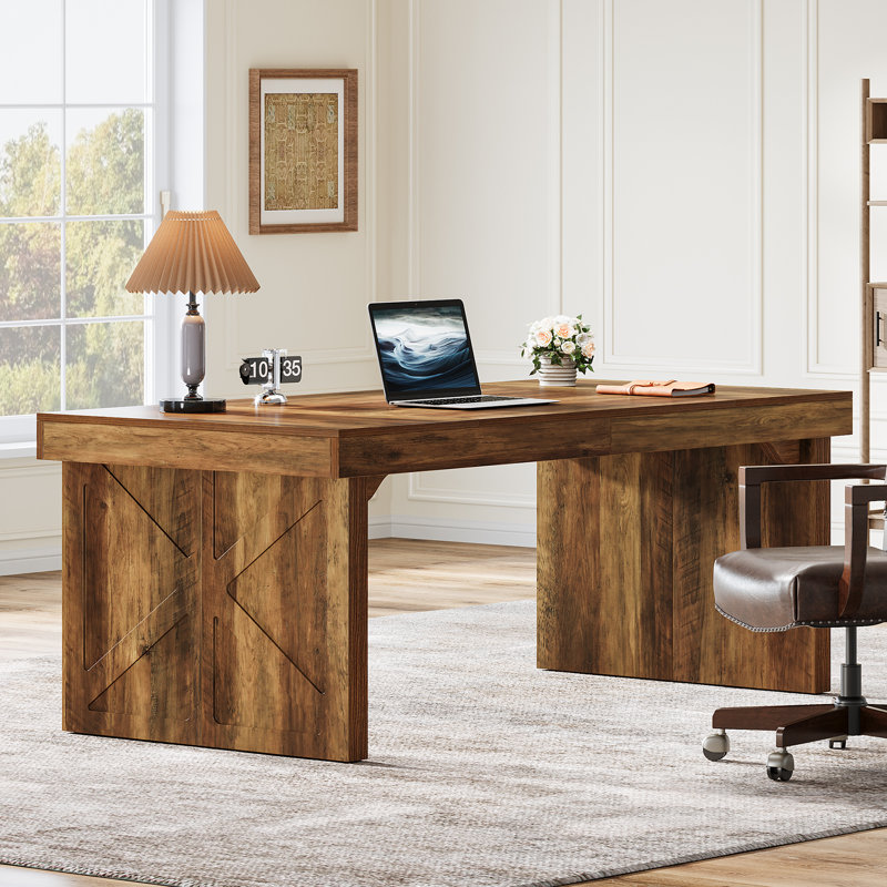 Gracie Oaks 63-Inch Wood Executive Computer Desk & Reviews | Wayfair