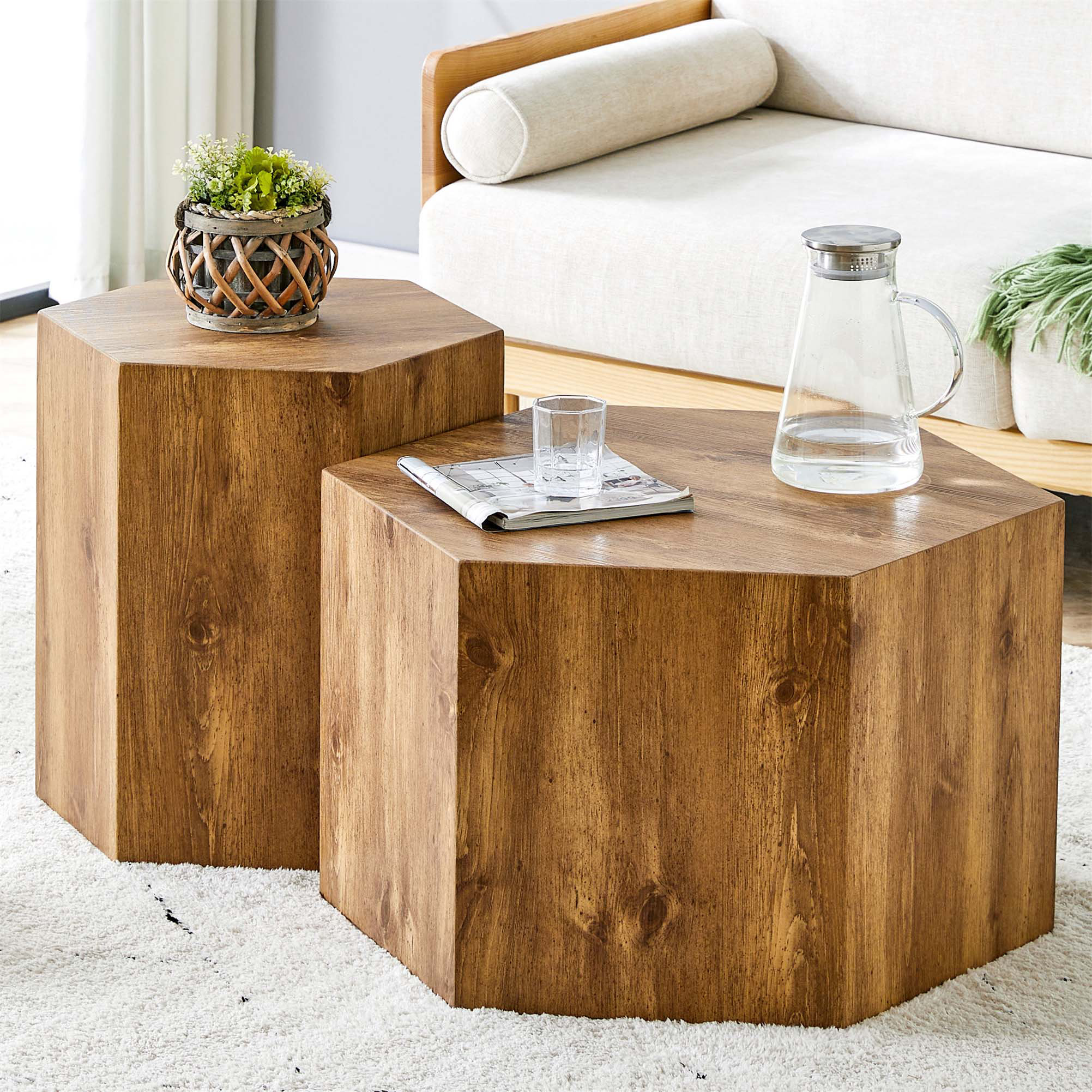 Millwood Pines Modern Minimalist Set Of Two Hexagonal Wood-Grain Mdf ...
