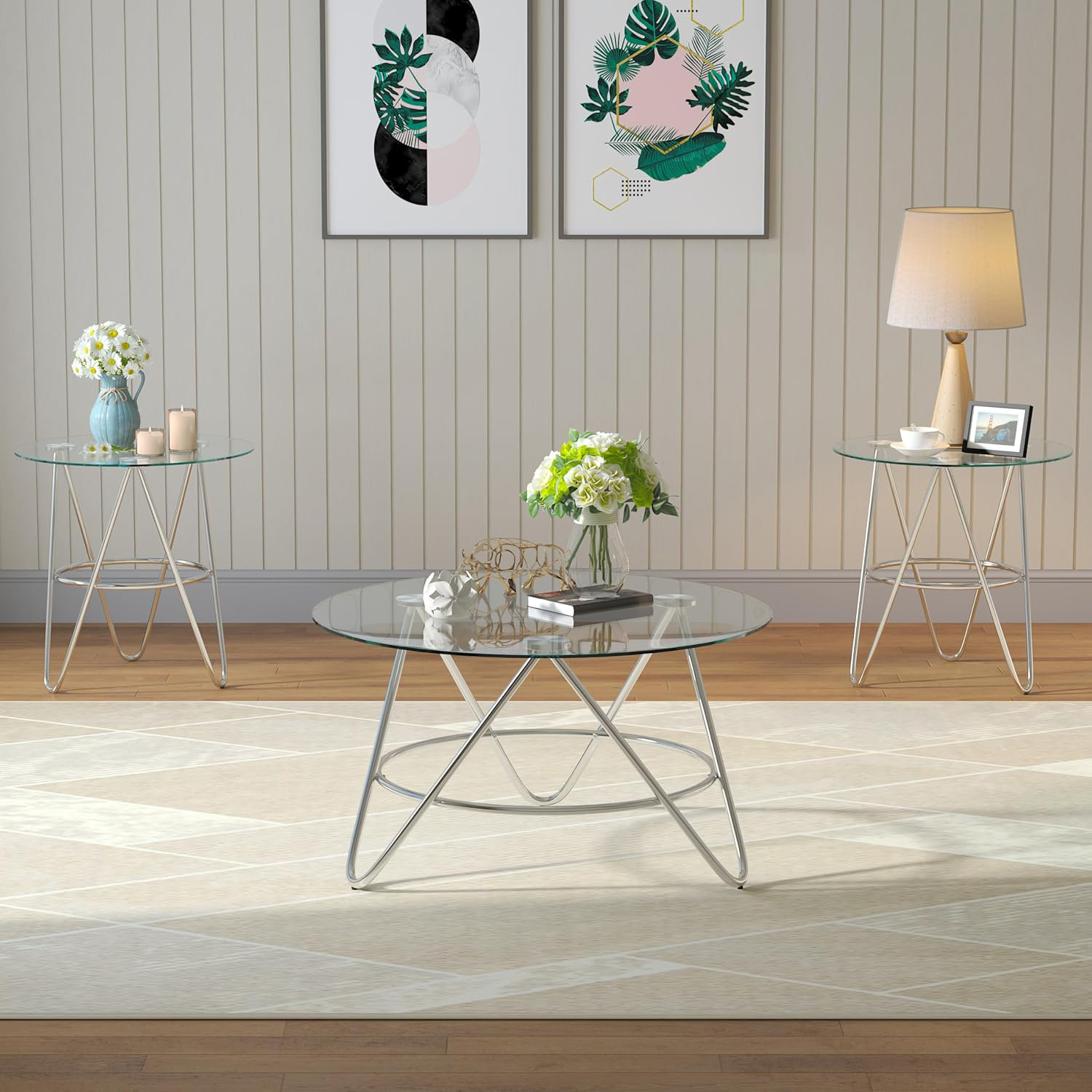 Hokku Designs Round Glass Side Table With Chrome Legs - Modern ...