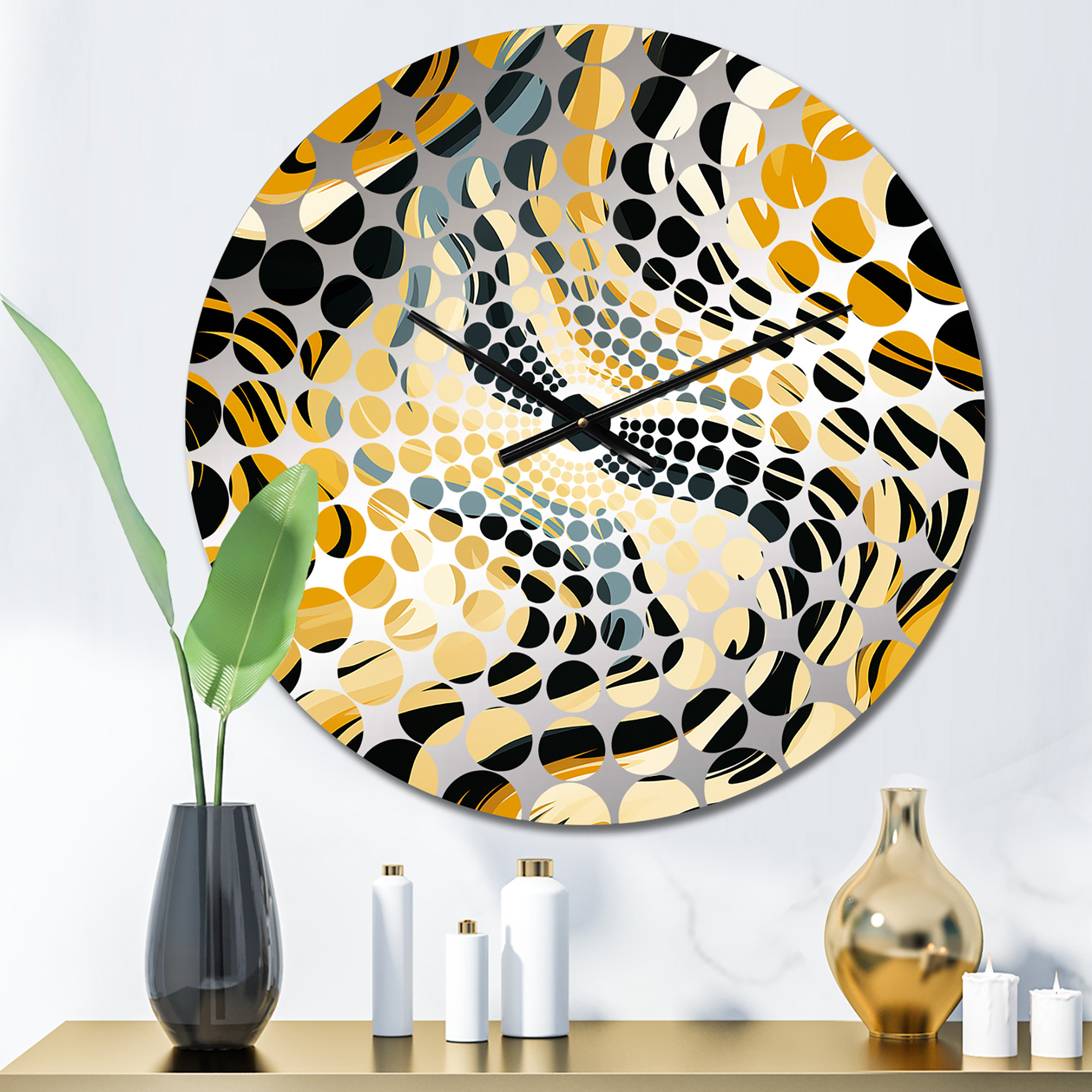 Design Art Retro Futurism In Yellow And Beige Waves - Abstract Wall ...