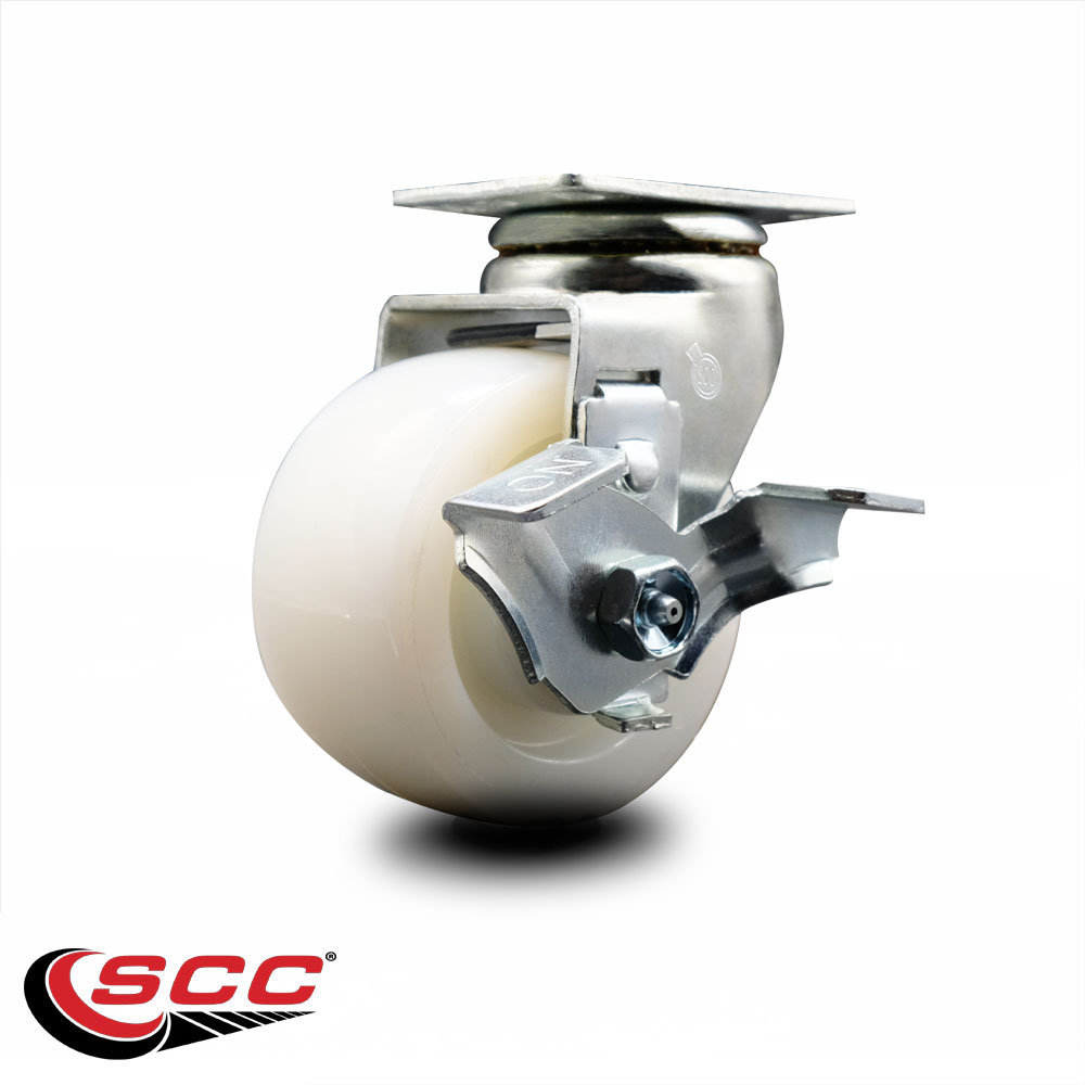 Service Caster 4 Inch Nylon Swivel Caster with Roller Bearing and Brake ...