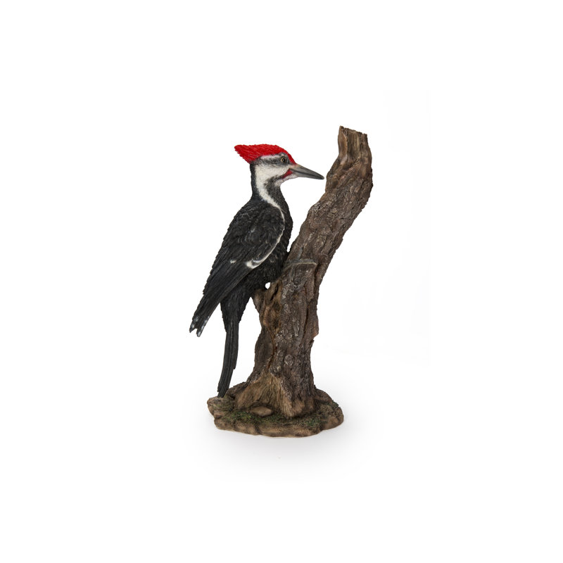 Hi-Line Gift Ltd. Pileated Woodpecker on A Tree Trunk Garden Statue ...
