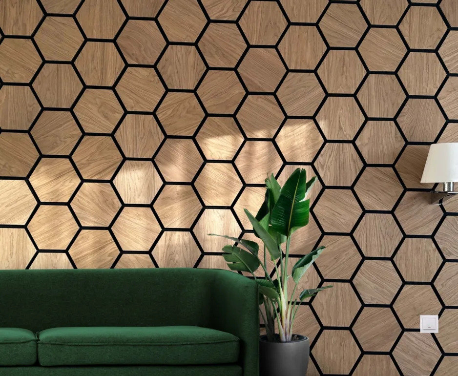 Wallterra Natural Oak Hexagon 2x2.5 ft Premium Acoustic Wall Panel ...