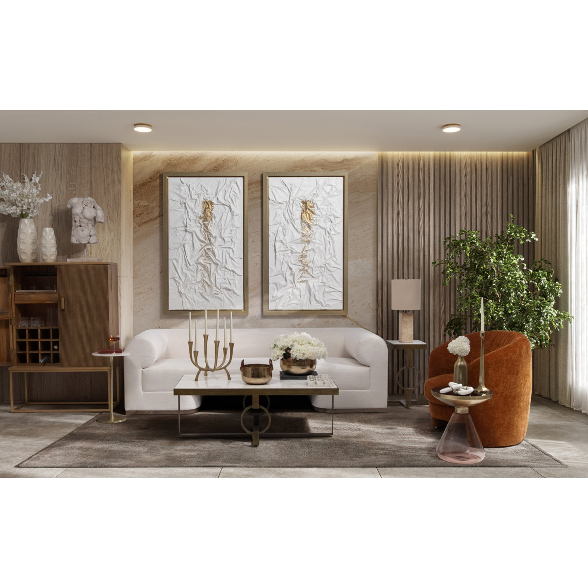 Joss & Main Neutral Glam Gold and White 24"H Round Modern Drink Accent ...