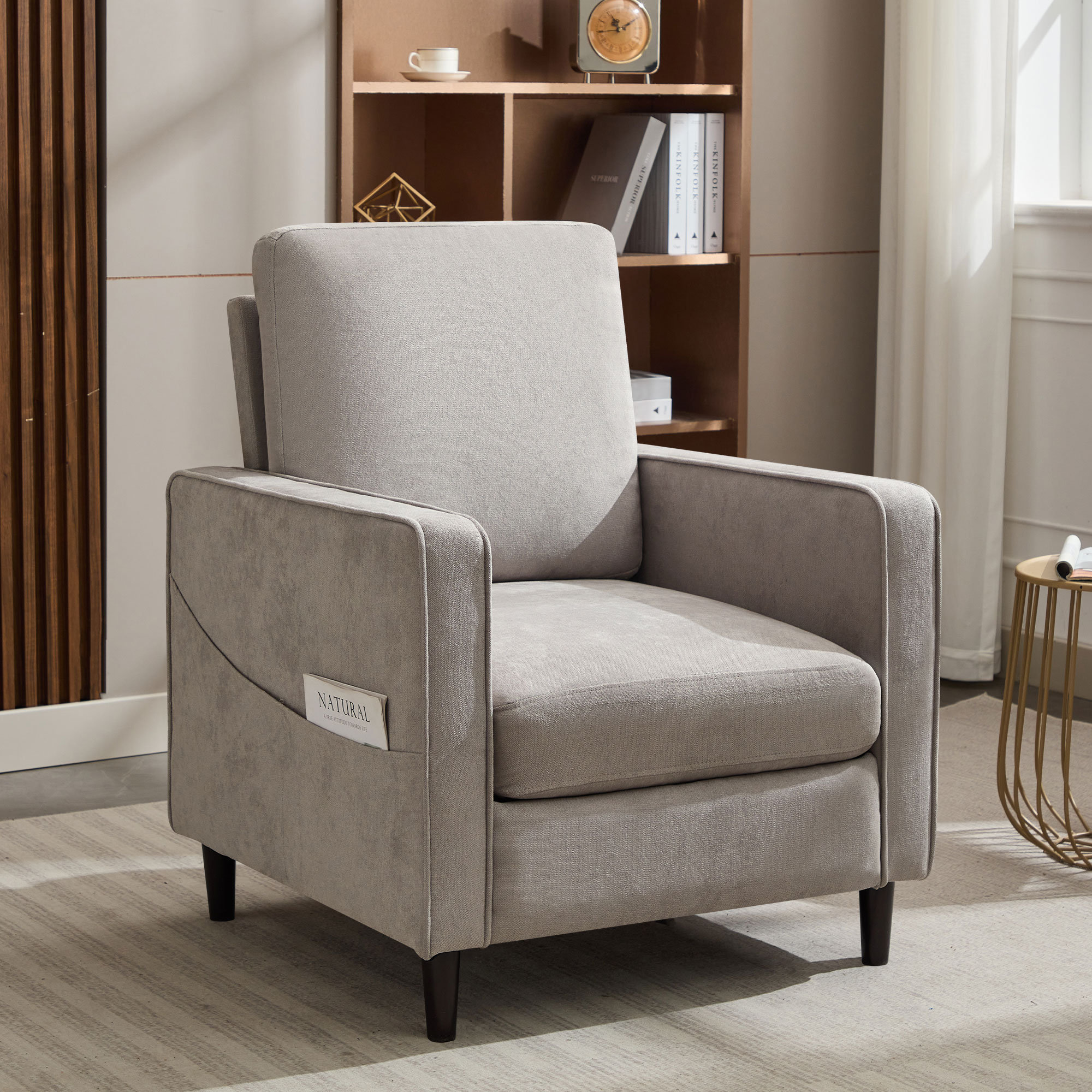 Ebern Designs Mid-Century Modern Linen Fabric Accent Chair | Wayfair