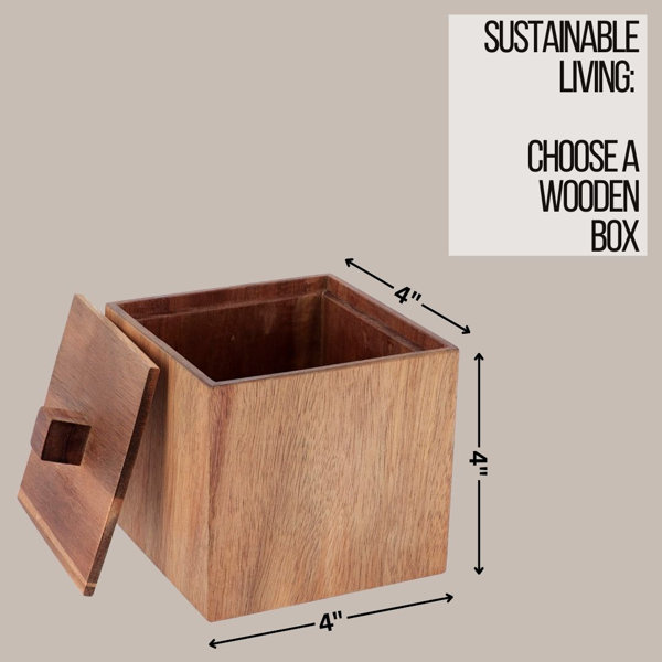 Evideco Square Acacia Wood Storage Box with Lid | Wayfair