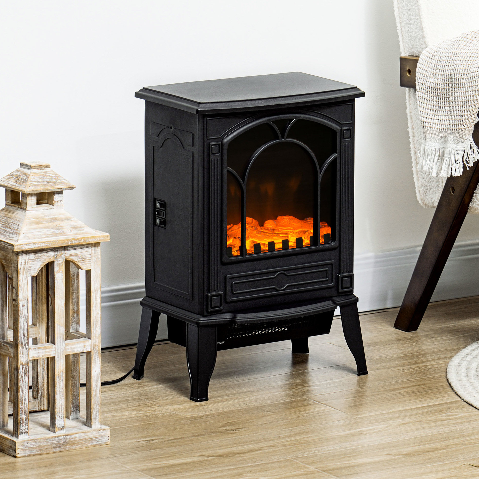 Red Barrel Studio® 22" Electric Fireplace, 750W/1500W, Black, Realistic ...