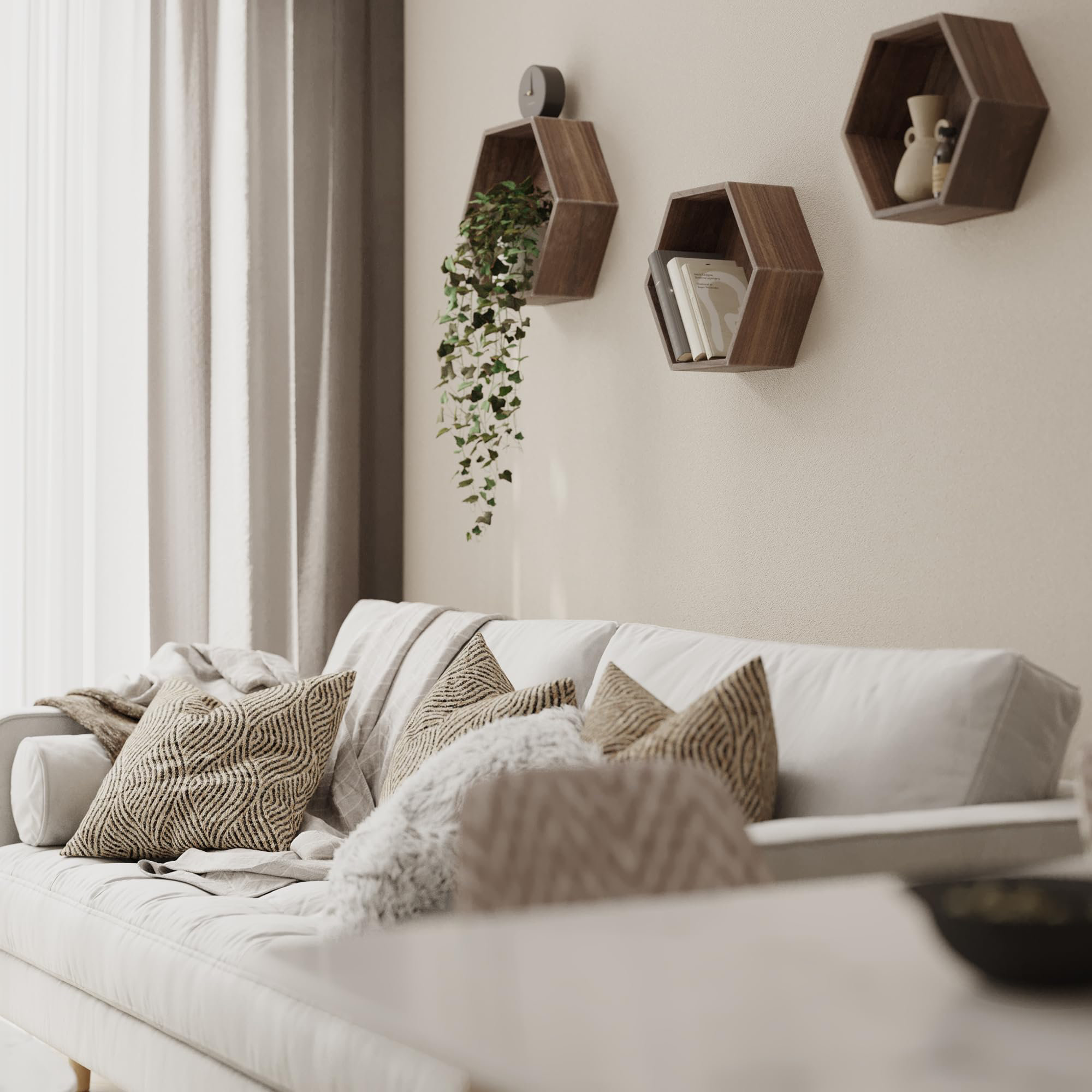 Latitude Run® Floating Shelf Hexagon Set — Honeycomb Wall Mounted ...