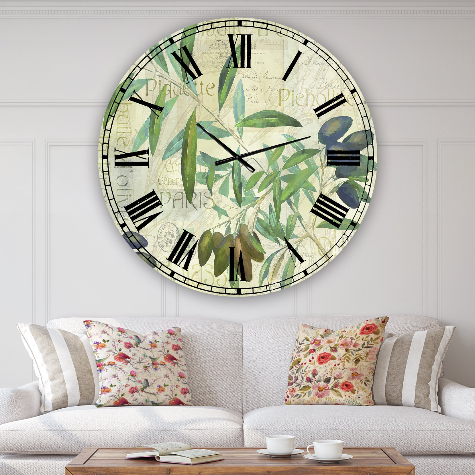 East Urban Home Olives Picholines - Oversized Cottage Wall Clock | Wayfair