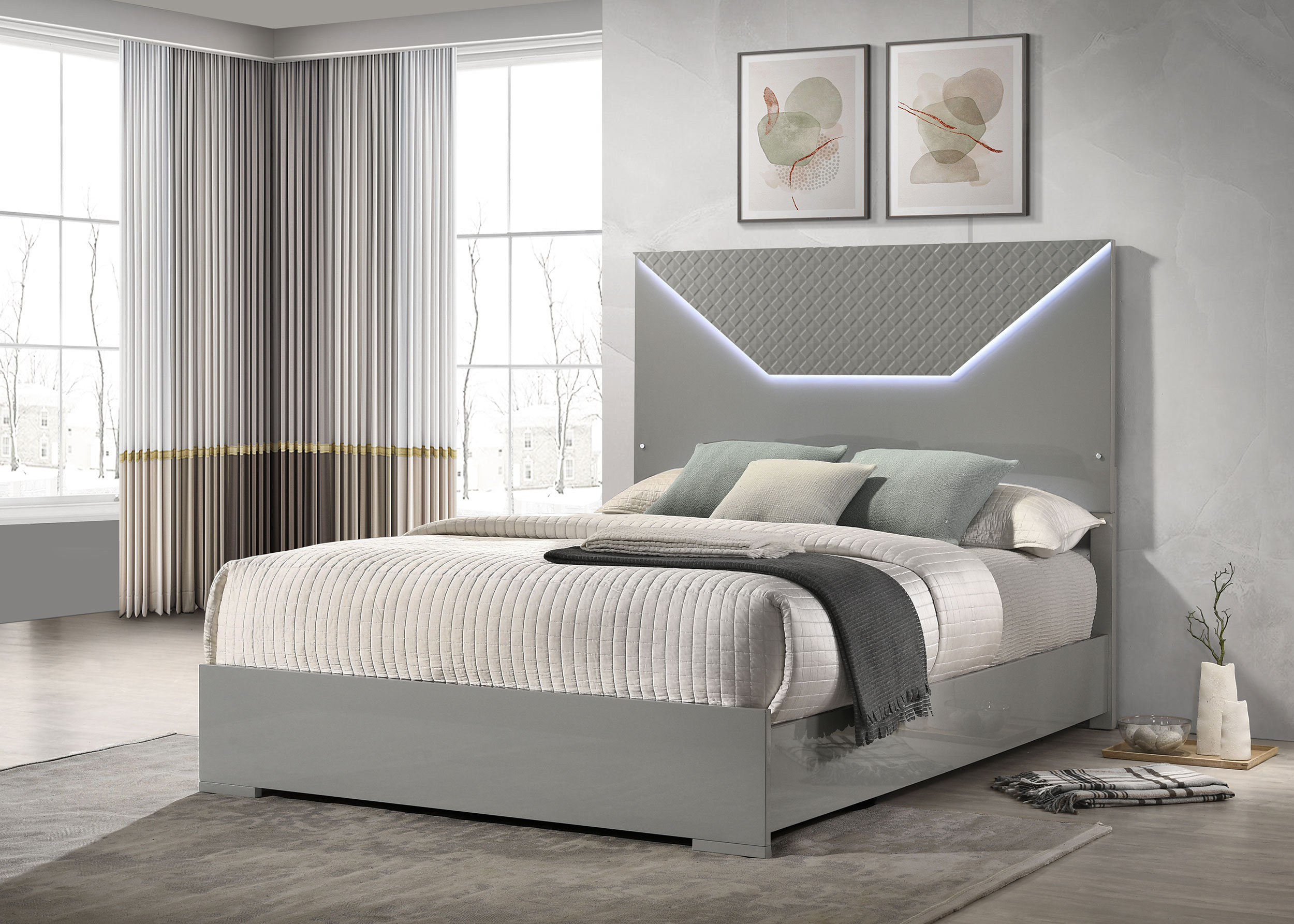 Ivy Bronx Tonay Panel Bed LED Headboard High Gloss | Wayfair