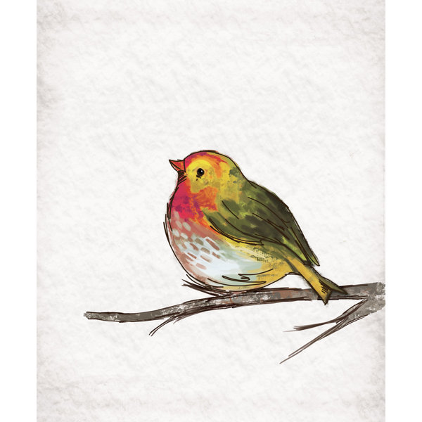 Rosalind Wheeler Brightly Coloured Chunky Bird on White - Painting ...