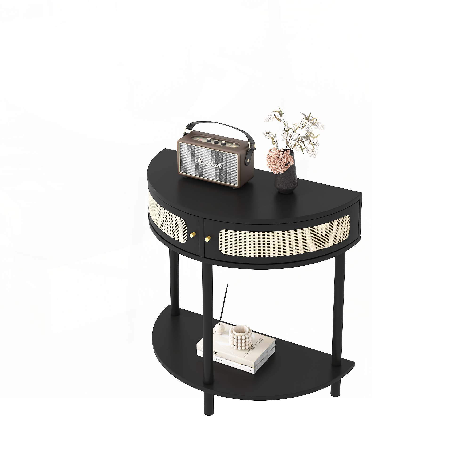 Dakota Fields Semicircle Console Table with 2 Rattan Storage | Wayfair