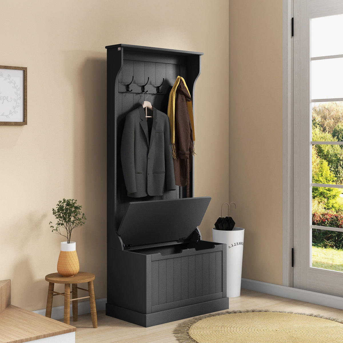 Lark Manor™ Amonta Hall Tree with Bench and Shoe Storage 28" 3-In-1 ...